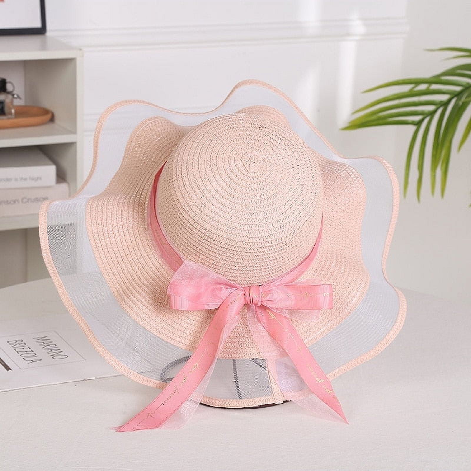 Foldable Big Brim Floppy Girls Straw Hat Sun Hat with Bow Elegant ...