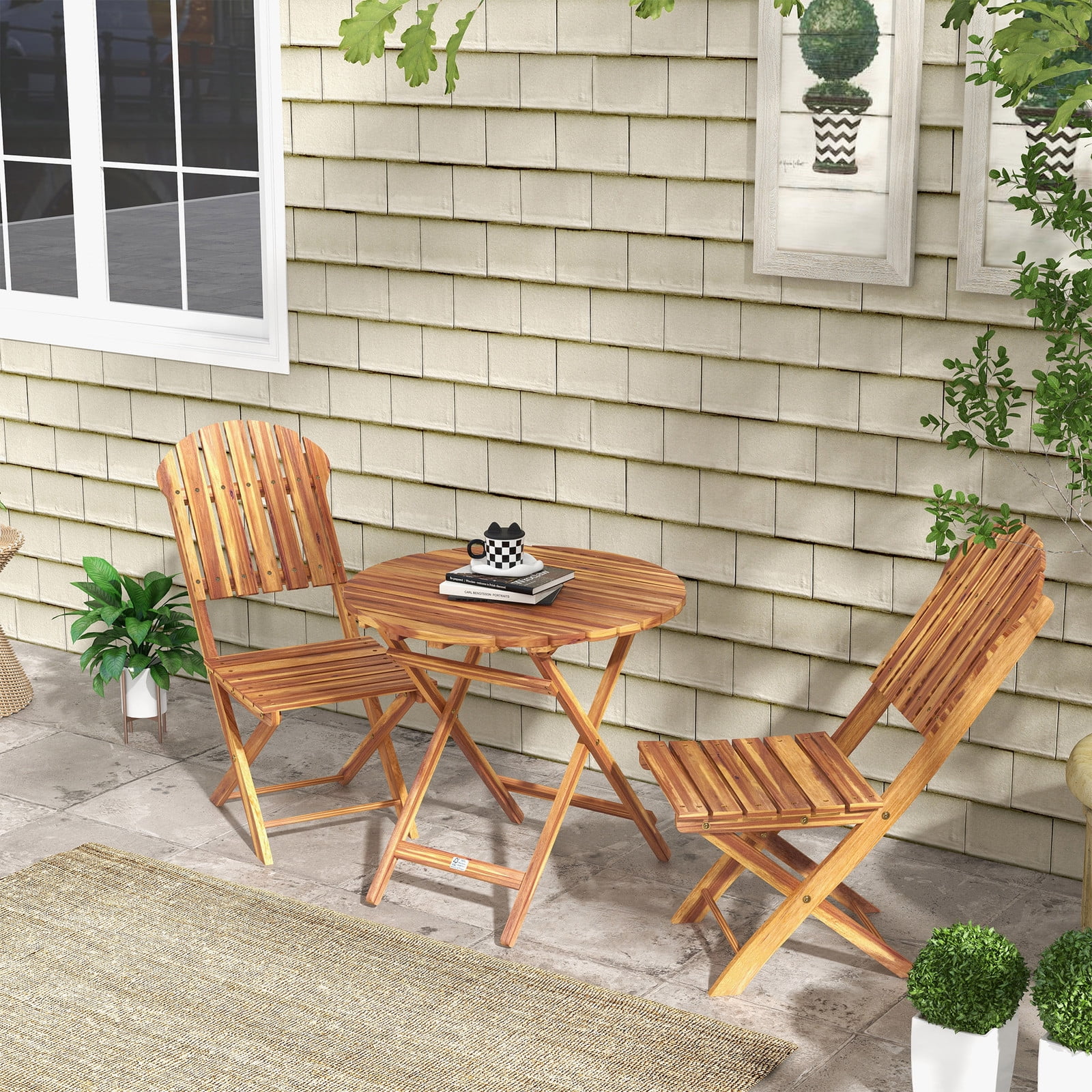 Foldable Bistro Table and Chairs 3-Piece Acacia Wood Bistro Set ...