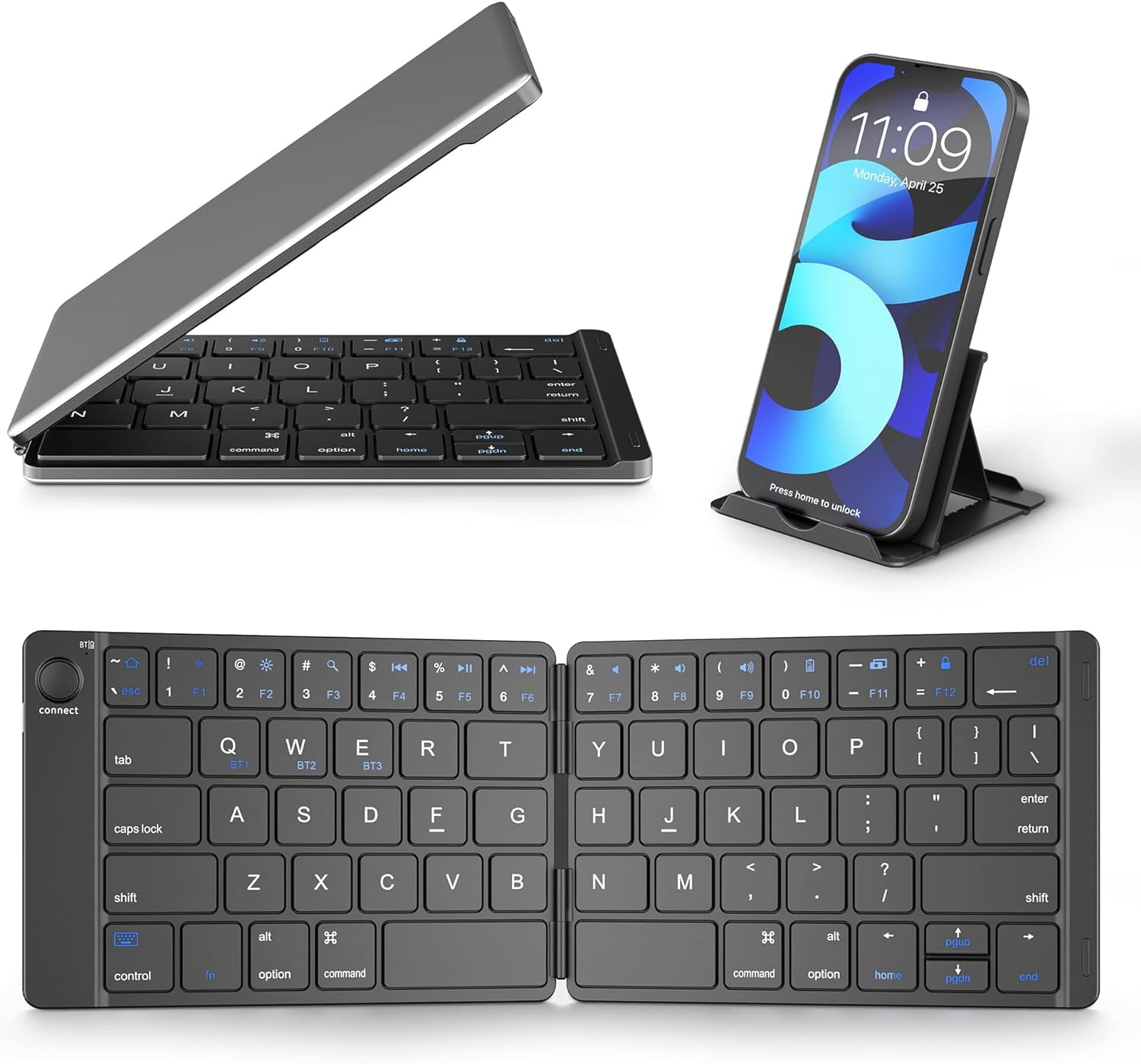 Foldable Bluetooth Keyboard - Portable Wireless Full Size Keyboard ...