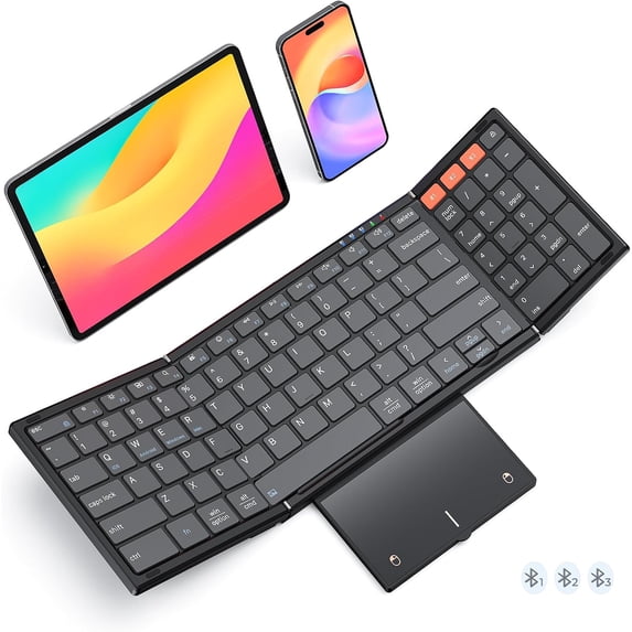 Foldable Bluetooth Keyboard with Touchpad 3-Device Portable Wireless ...