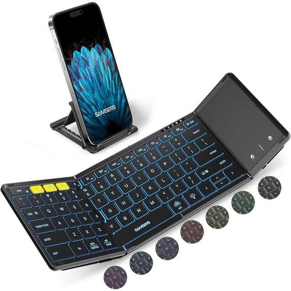 Foldable Bluetooth Keyboard with Touchpad, Full-Size Wireless Folding ...