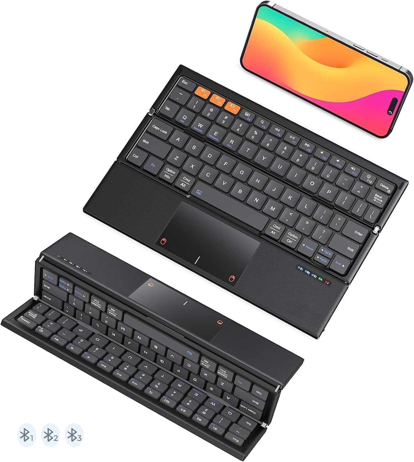 Foldable Bluetooth Keyboard with Touchpad, Tri-Folding Compact Box ...