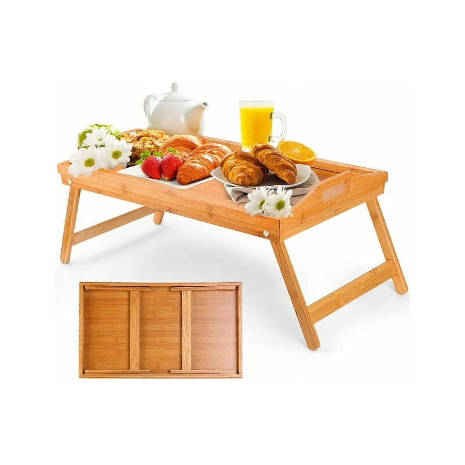 Foldable Breakfast Table with Adjustable Legs, Organic Bamboo Laptop ...