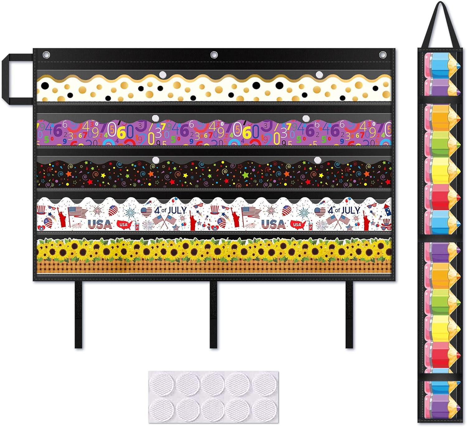 Foldable Bulletin Board Border Organizer with 5 Clear Pockets - Space ...