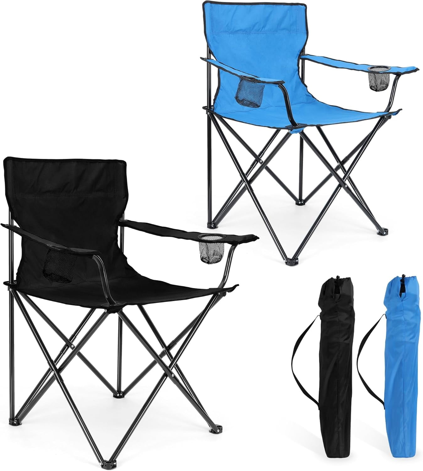 Foldable Camping Chair Set of 2, Folding Camp Chairs for Adults, Large ...