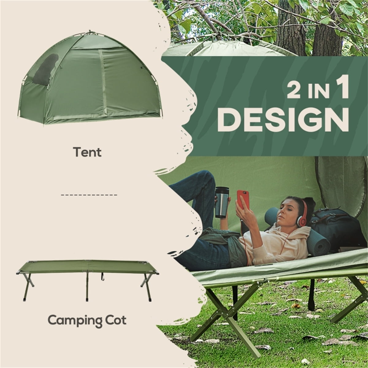 Foldable Camping tent 2-in-1 Camping Set Includes a Camping Tent and an ...