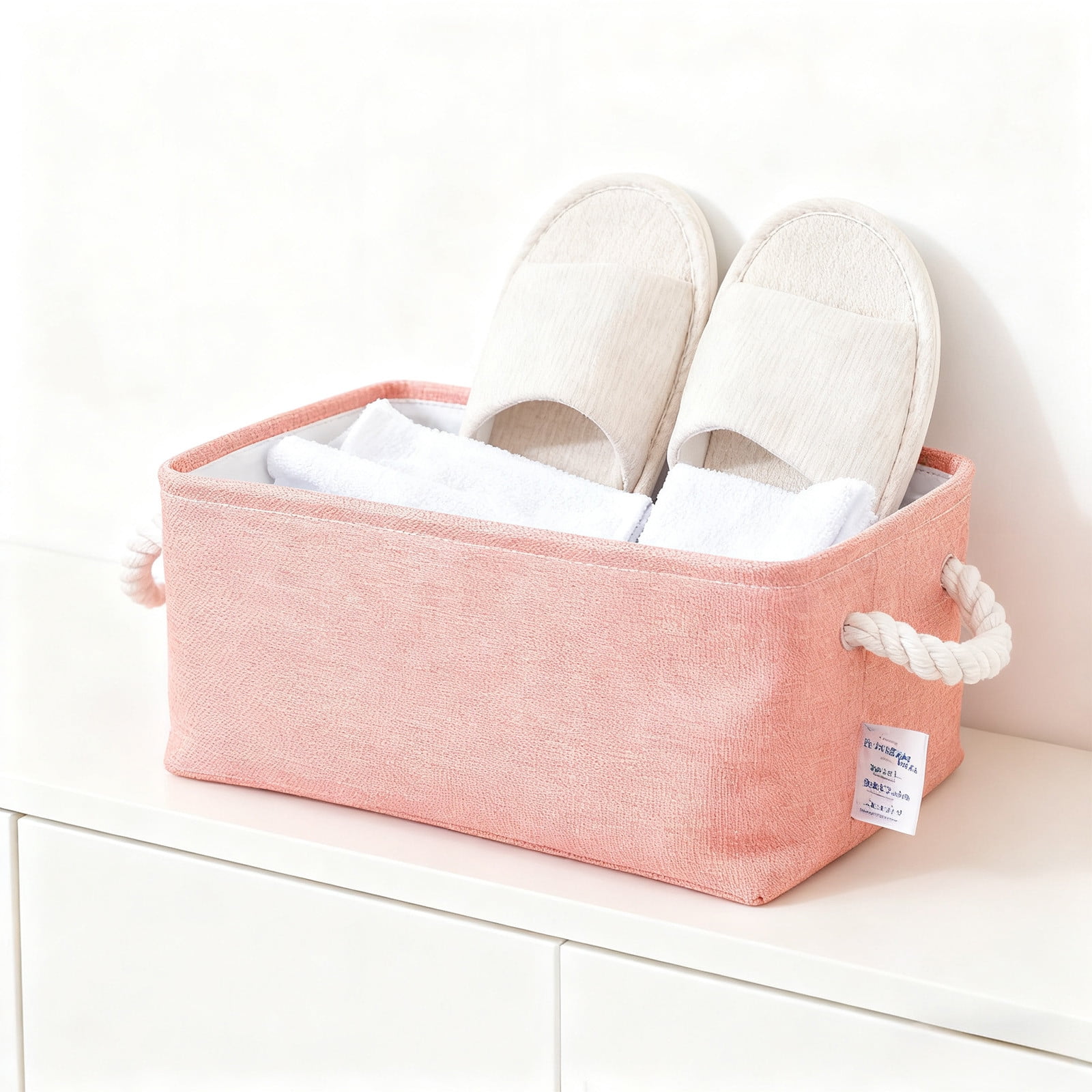 Foldable Canvas Fabric Storage Basket Solid Color Organizer Rope ...