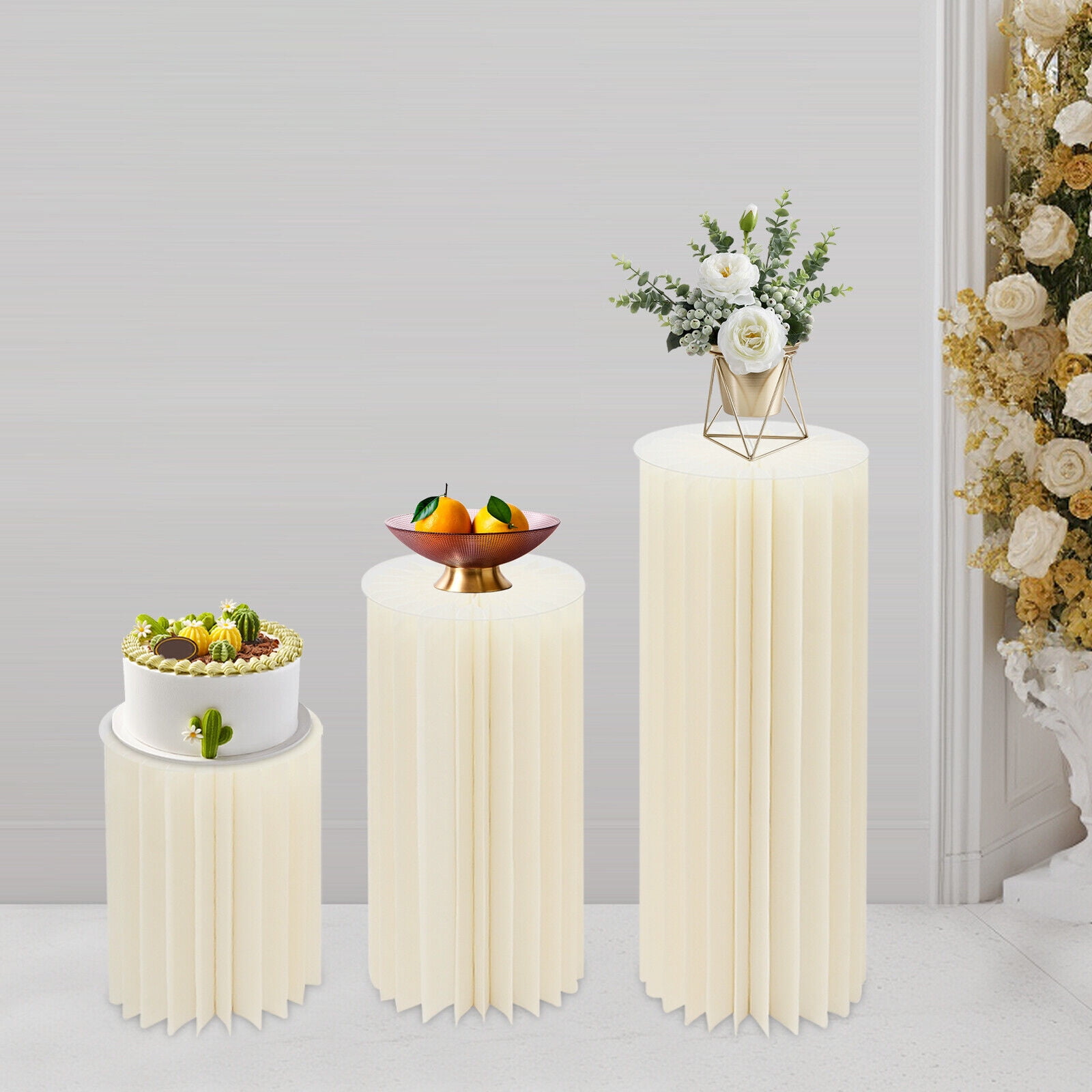 Foldable Cardboard Centerpiece Display, 3pcs Cylinder Flowers Stand ...