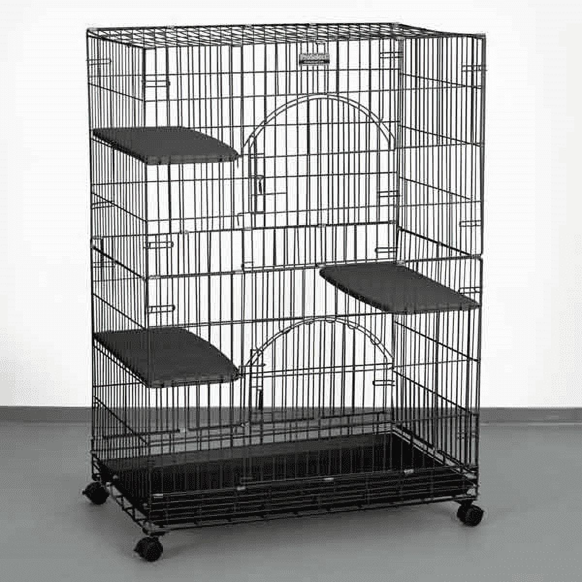 Foldable Cat Cages Durable Secure Wire Crate Two Doors Three Plastic ...