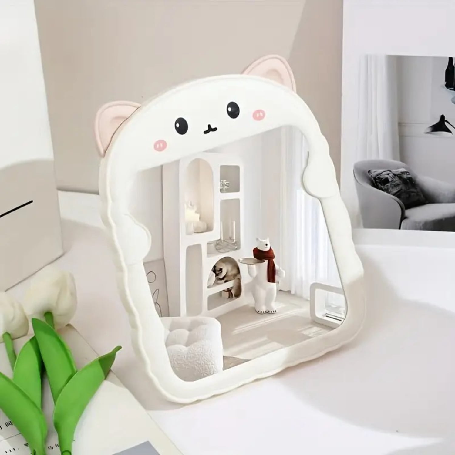 Foldable Cat-Ear Desktop Makeup Mirror Cute Animal Design Multi-Color ...