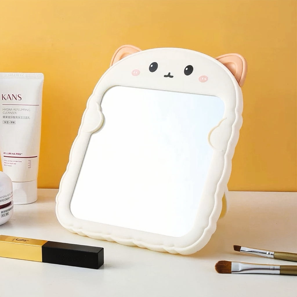 Foldable Cat-Ear Makeup Mirror with Polished Plastic Frame Cute Animal ...