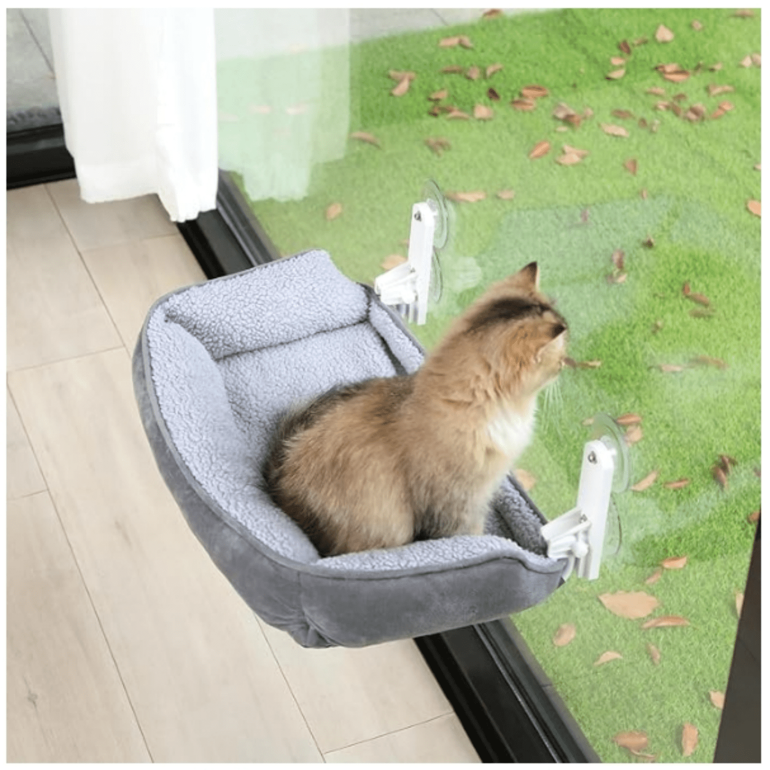 Foldable Cat Hammock for Window with Bolster - Cordless, Fold-Up, Three ...