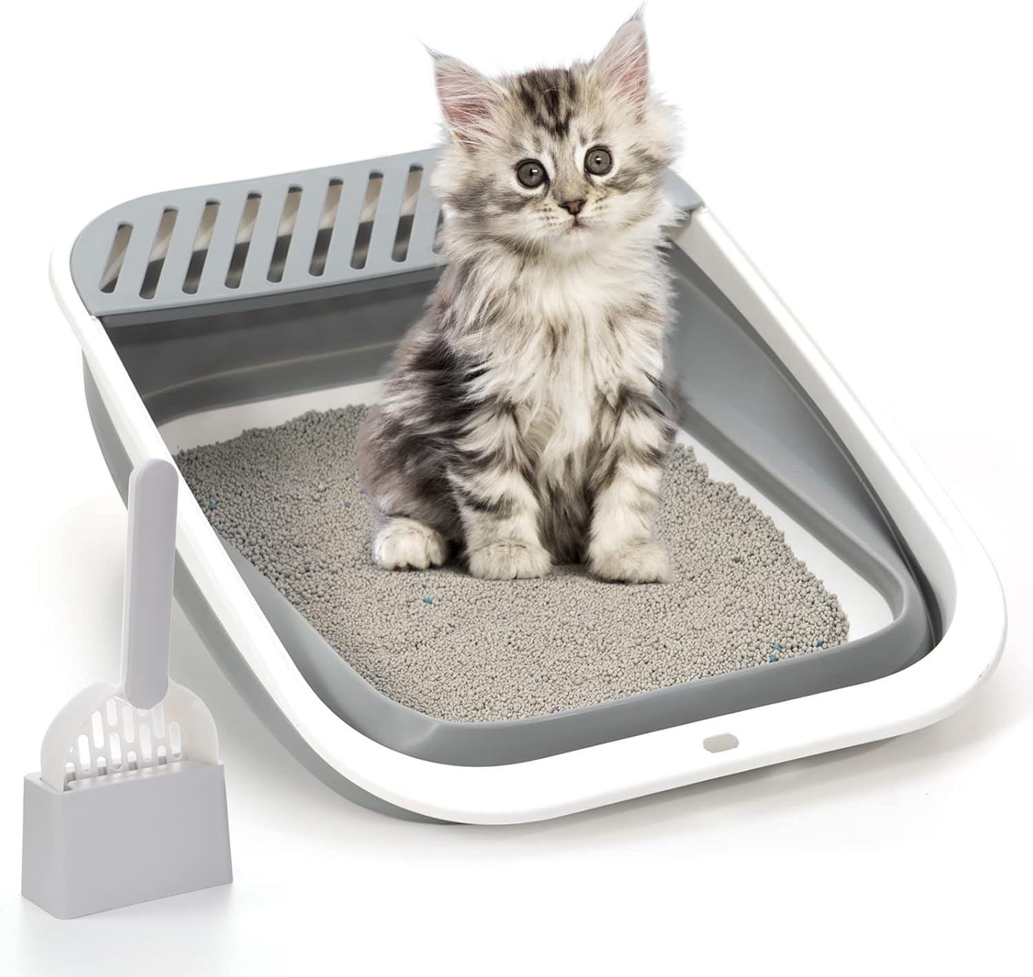 Foldable Cat Litter Box, Large Height-Adjustable Anti-Splash Open Air ...