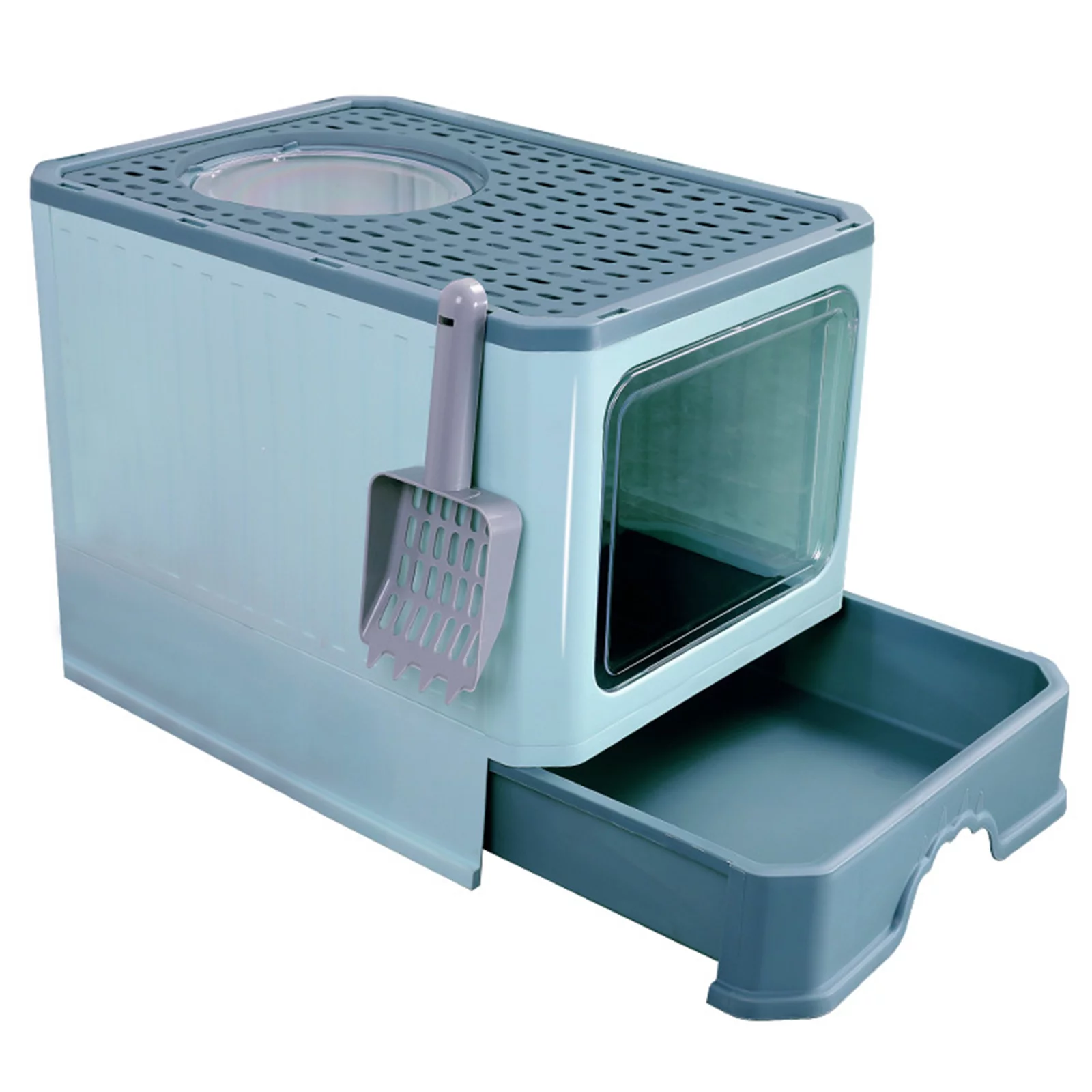 Foldable Cat Litter Box with Lid, Enclosed Cat Potty, Top Entry Anti ...