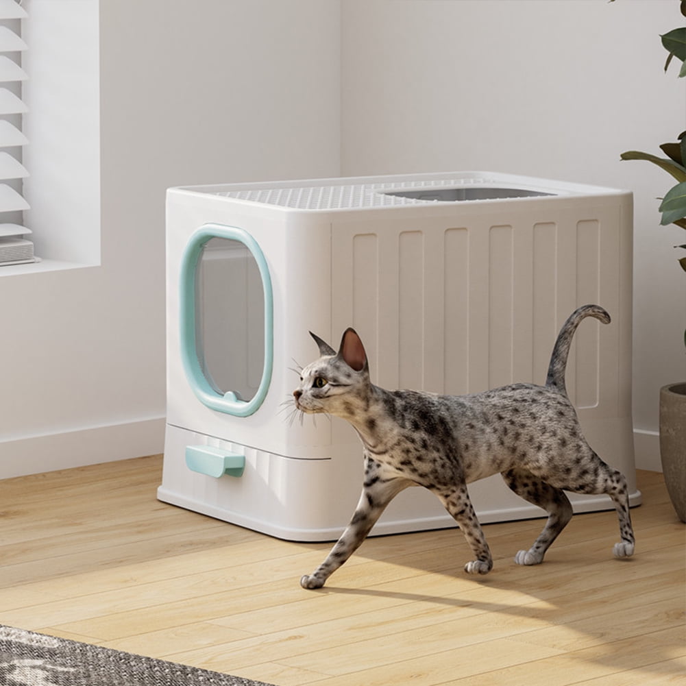 Foldable Cat Litter Box with Lid, Large Enclosed Cat Litter Box, Drawer ...