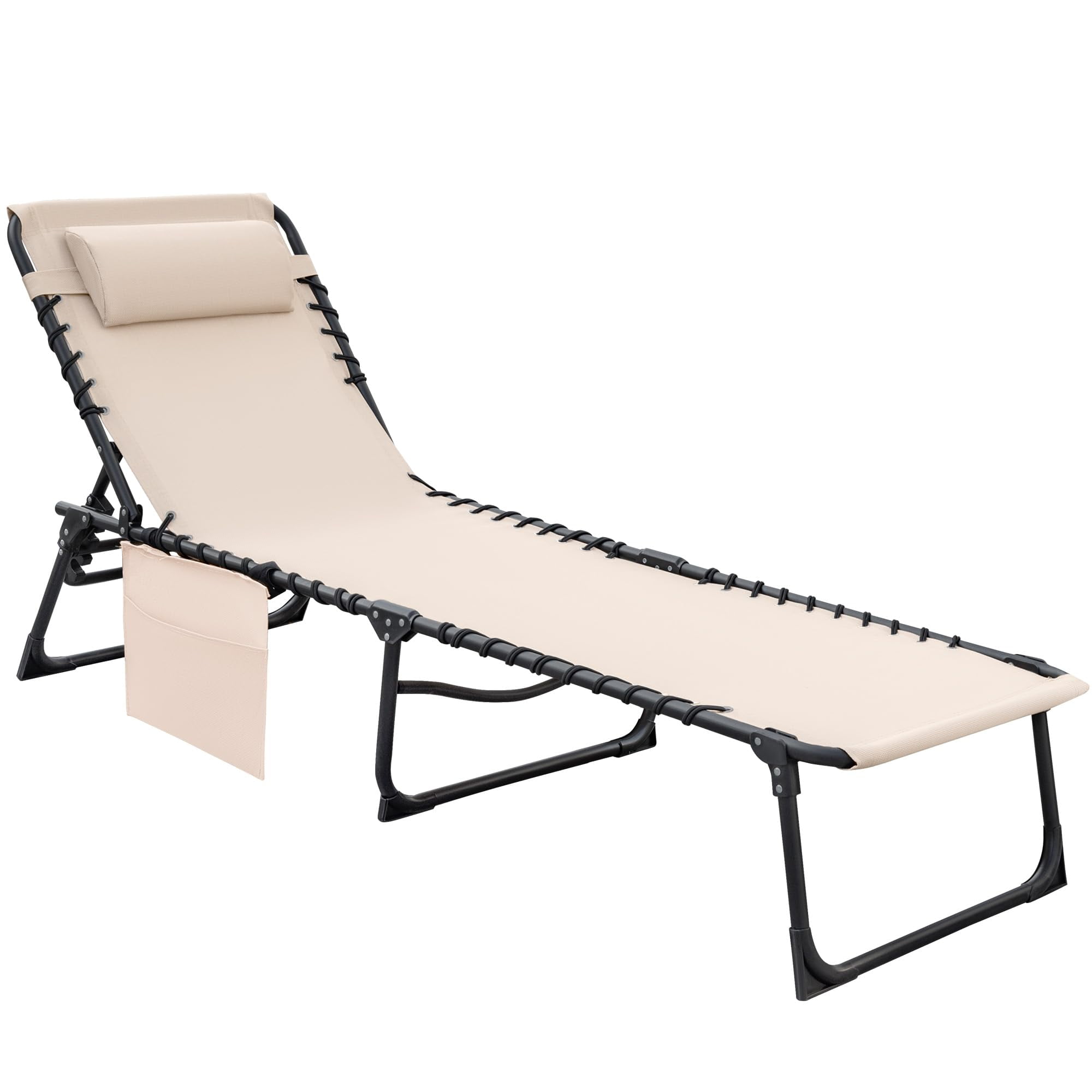 Foldable Chaise Lounge Chair 5-Position Adjustable, Tanning Chair with ...