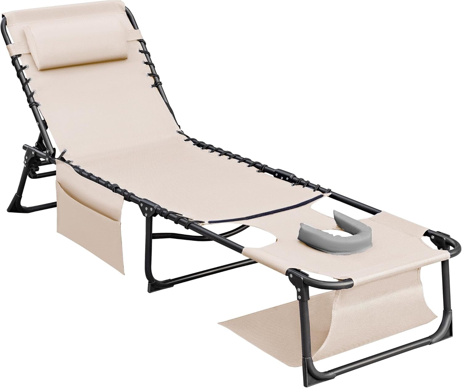 Foldable Chaise Lounge Chair 5-Position Adjustable, Tanning Chair with ...