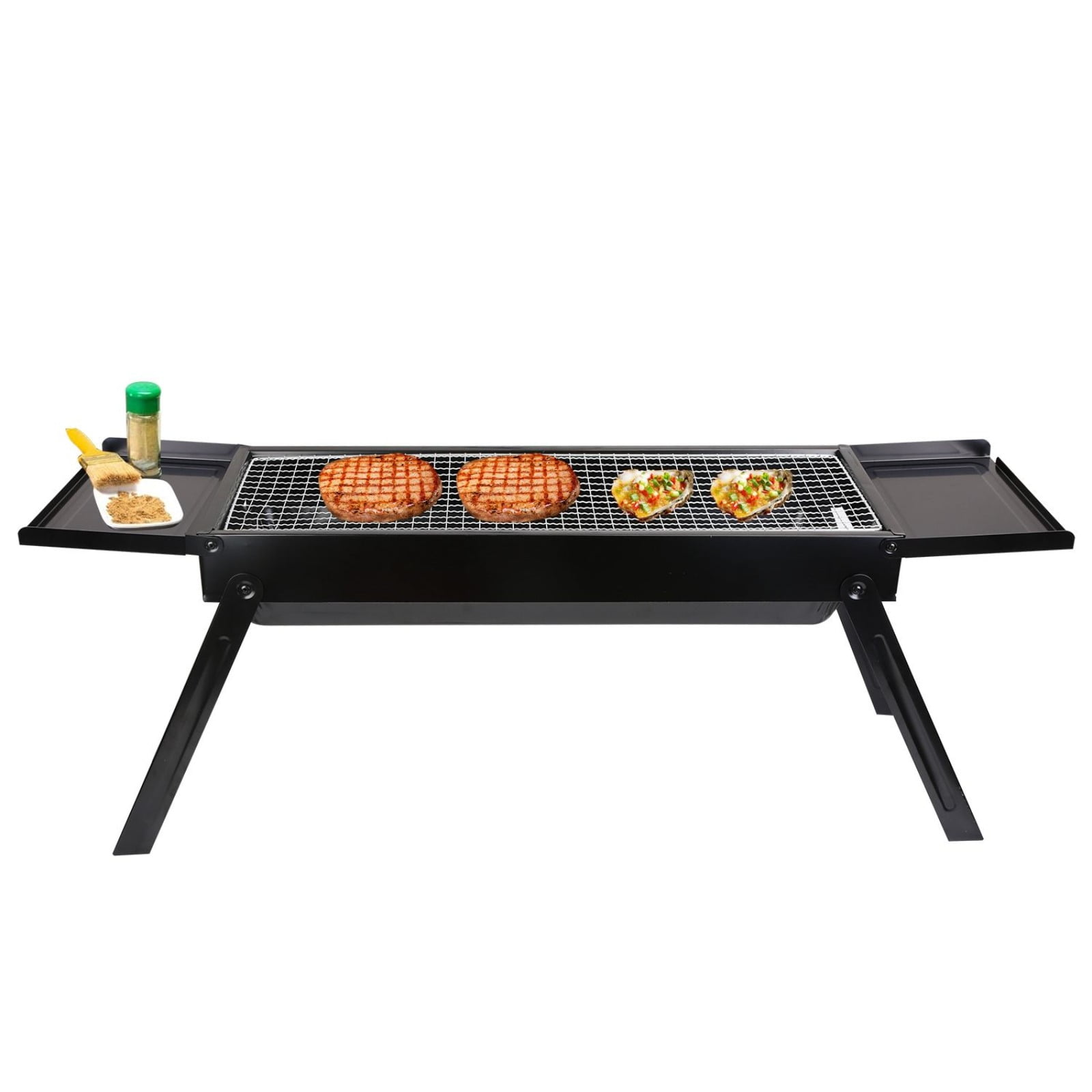 Foldable Charcoal BBQ Grill with Shelf Stainless Steel Grill Net Easy Setup Portable Tabletop ...