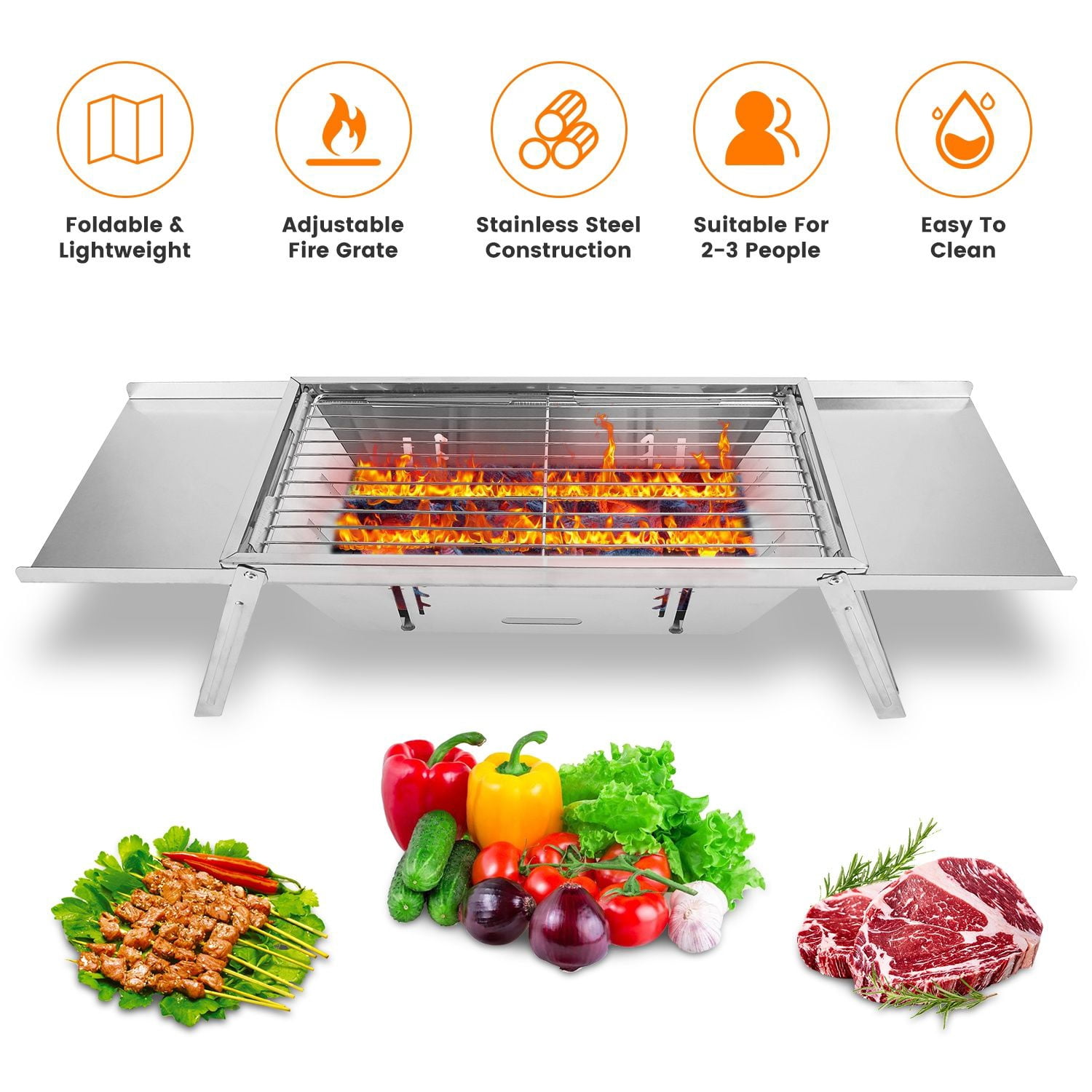 Foldable Charcoal BBQ Grill Stainless Steel Grill Net Easy Setup ...