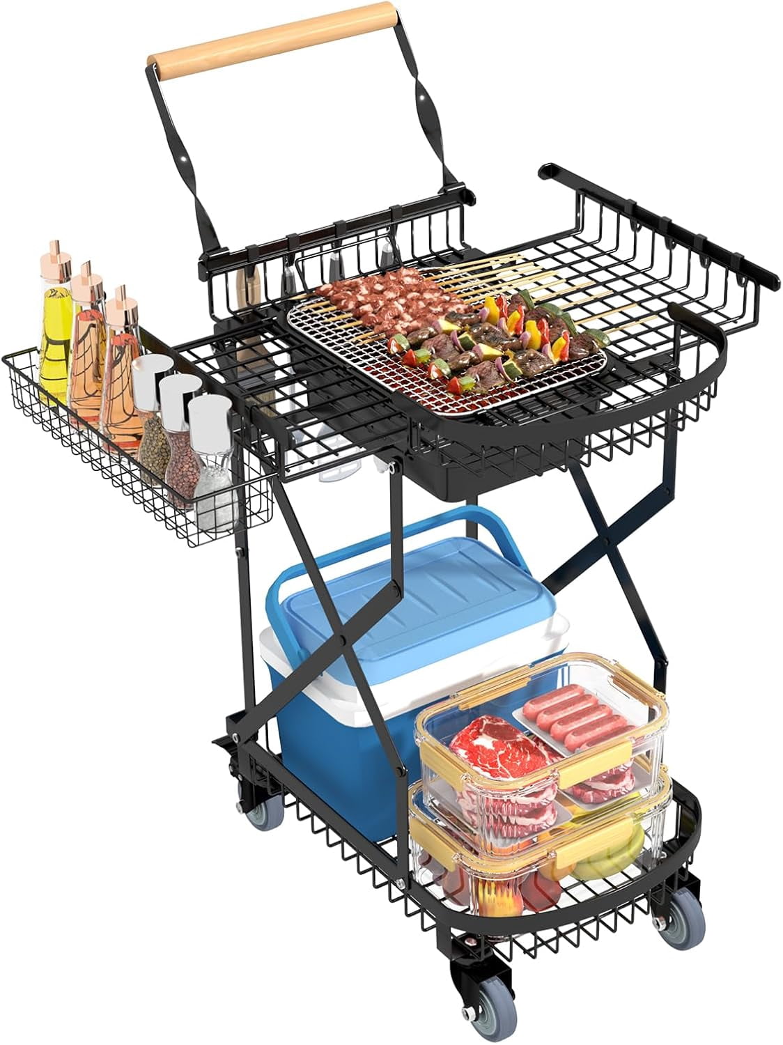 Foldable Charcoal Grill Cart with Rolling Wheels & Storage, Instant ...