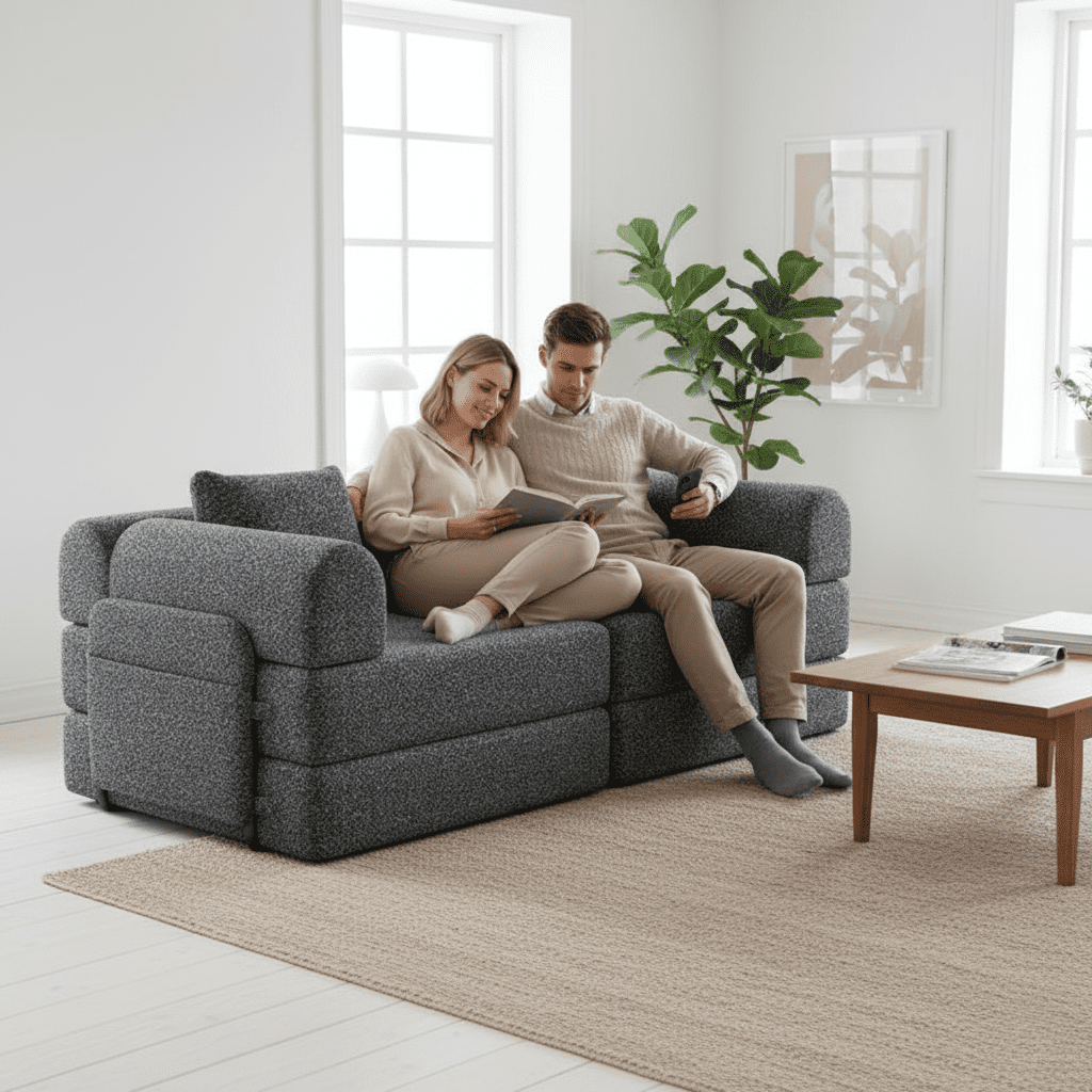 Foldable Chenille Sofa Bed – 2 Person Pull Out Sleeper Couch with ...