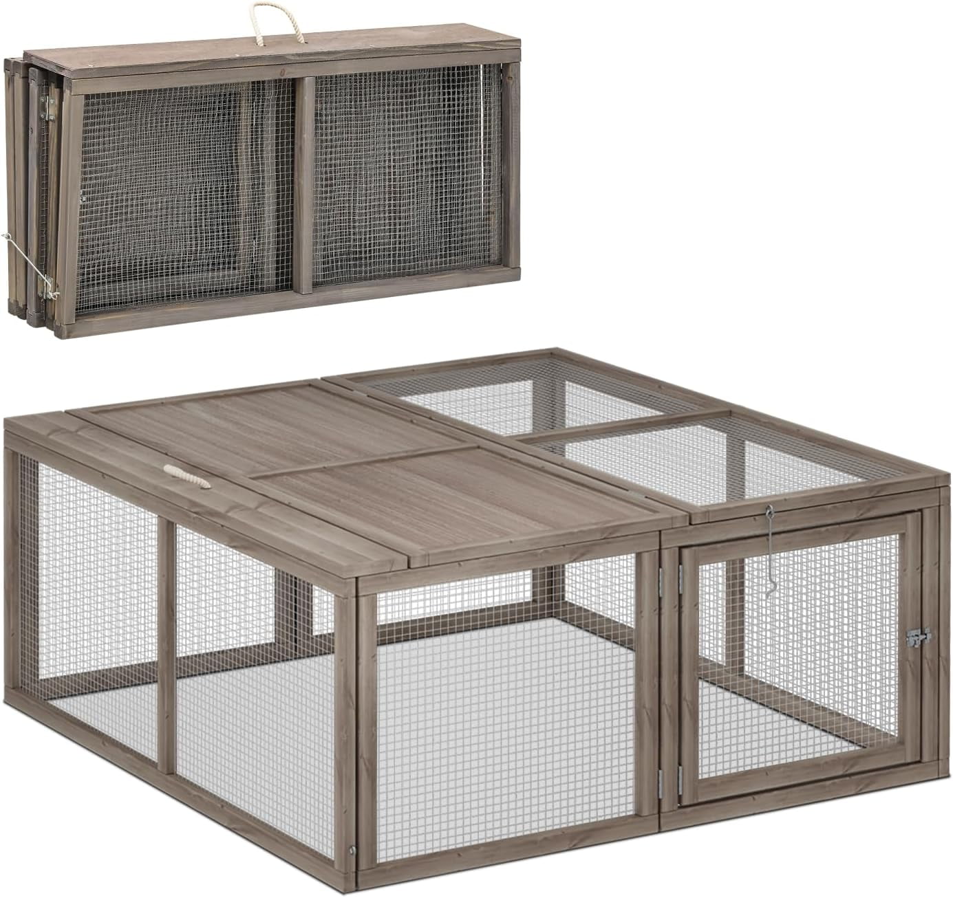 Foldable Chicken Coop Rabbit Hutch Outdoor, Pet Cage House Wood Small ...