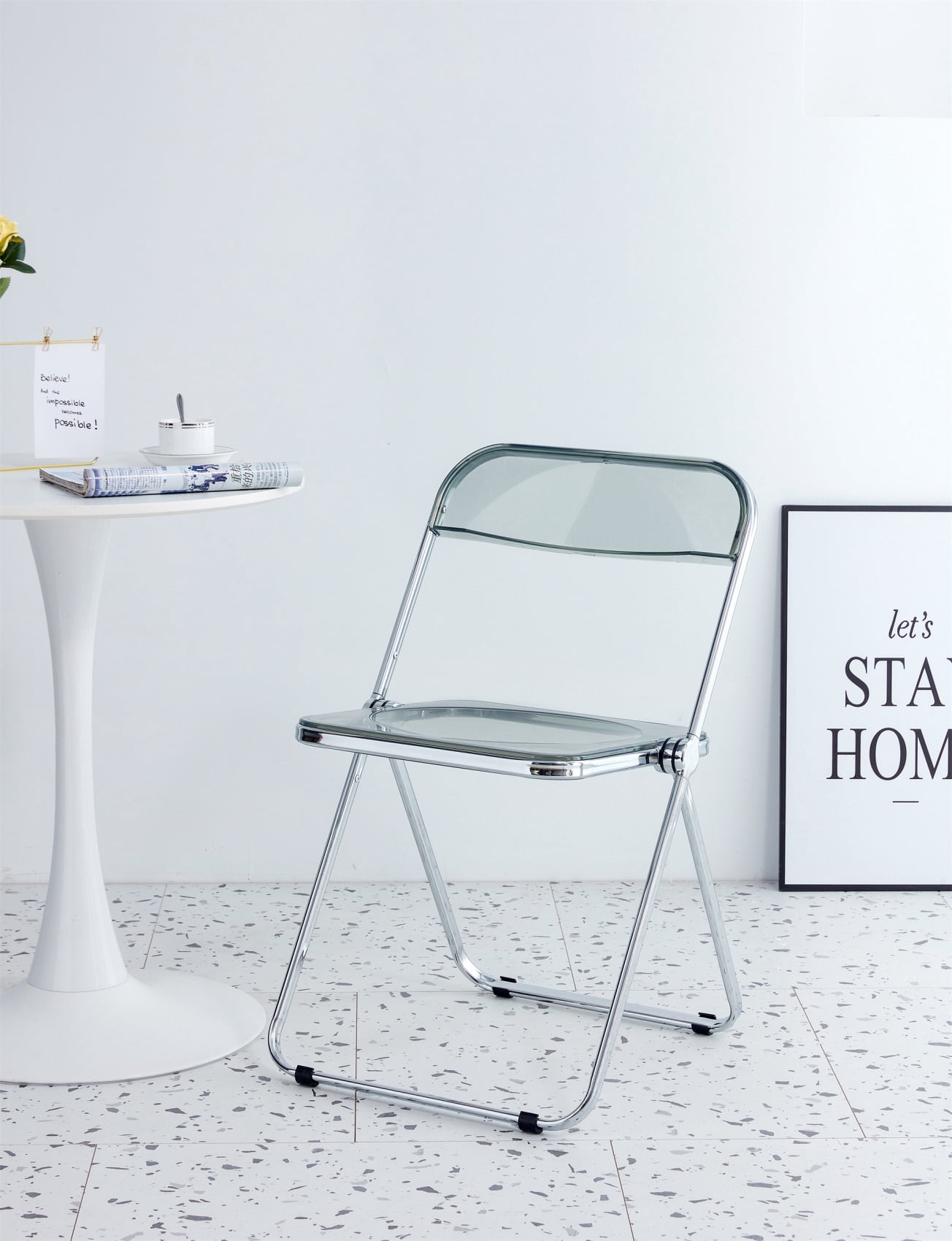 Foldable Clear Acrylic Chair Set of 2, Ghost Stackable Crystal Folding ...