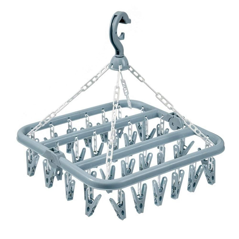 Foldable Clothes Drying Hanger with 32 Clips Adjustable Rotating Hooks ...