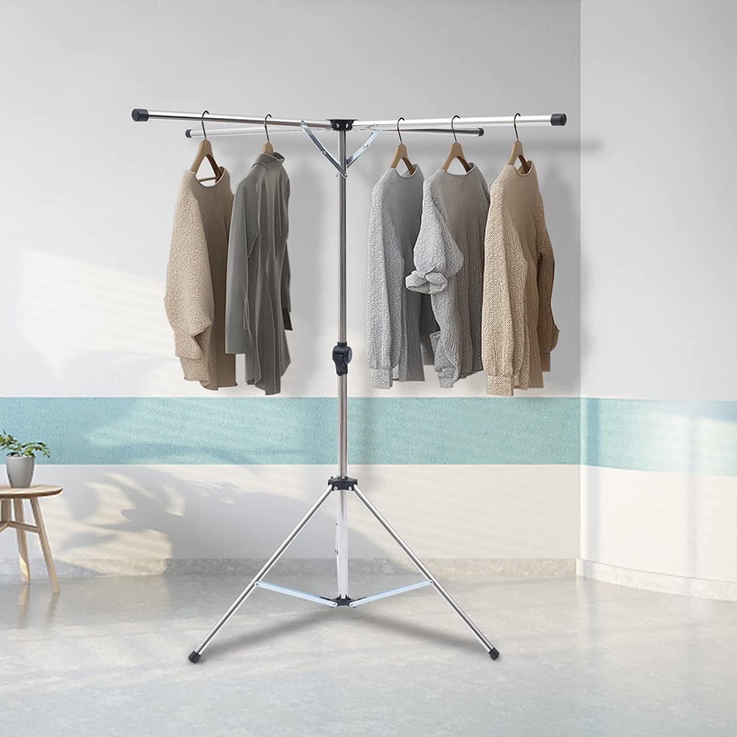 Foldable Clothes Drying Rack, Adjustable Height (37.4-78.74in) Tripod ...