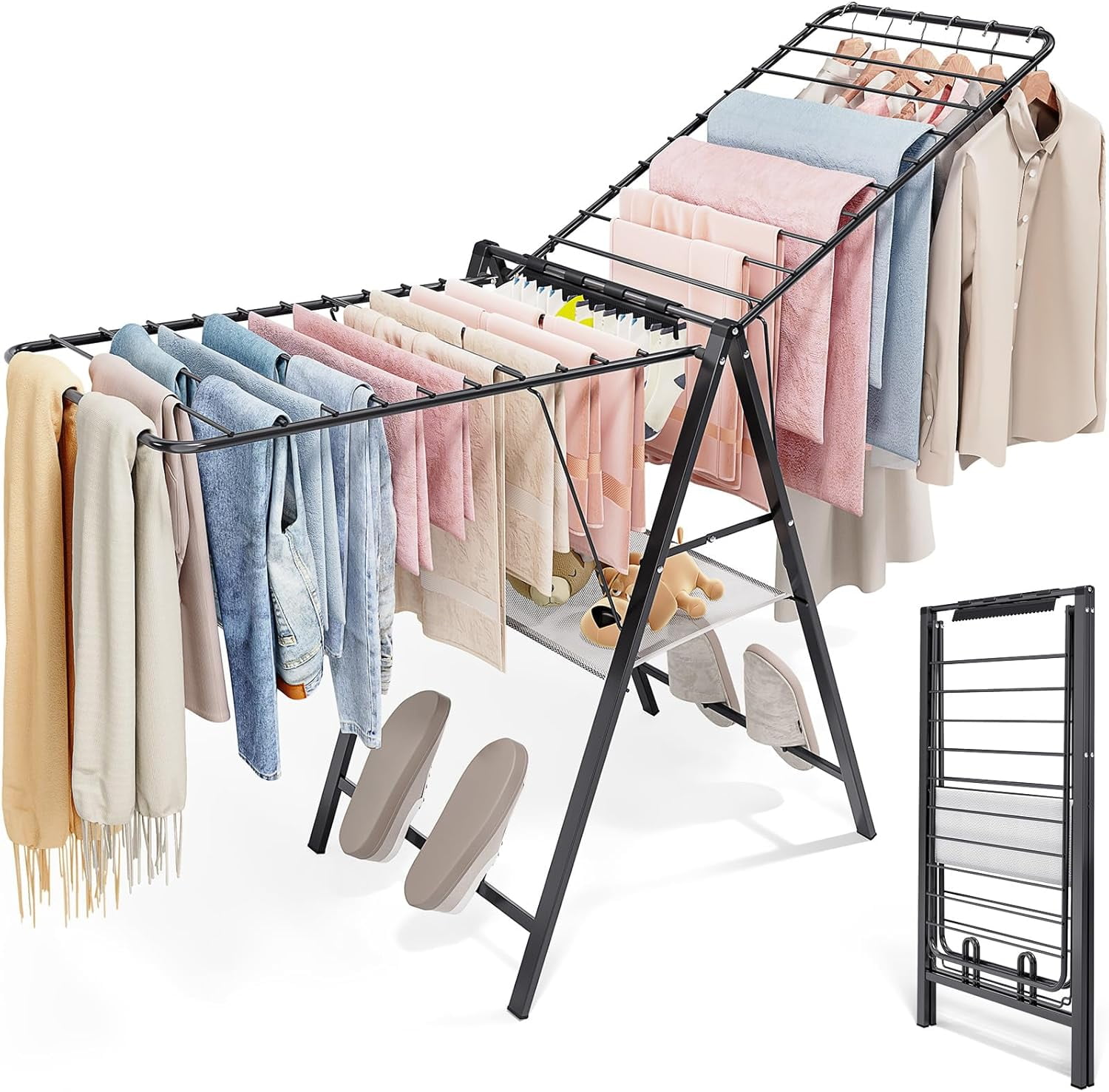 Foldable Clothes Drying Rack, Metal Laundry Drying Rack Collapsible ...