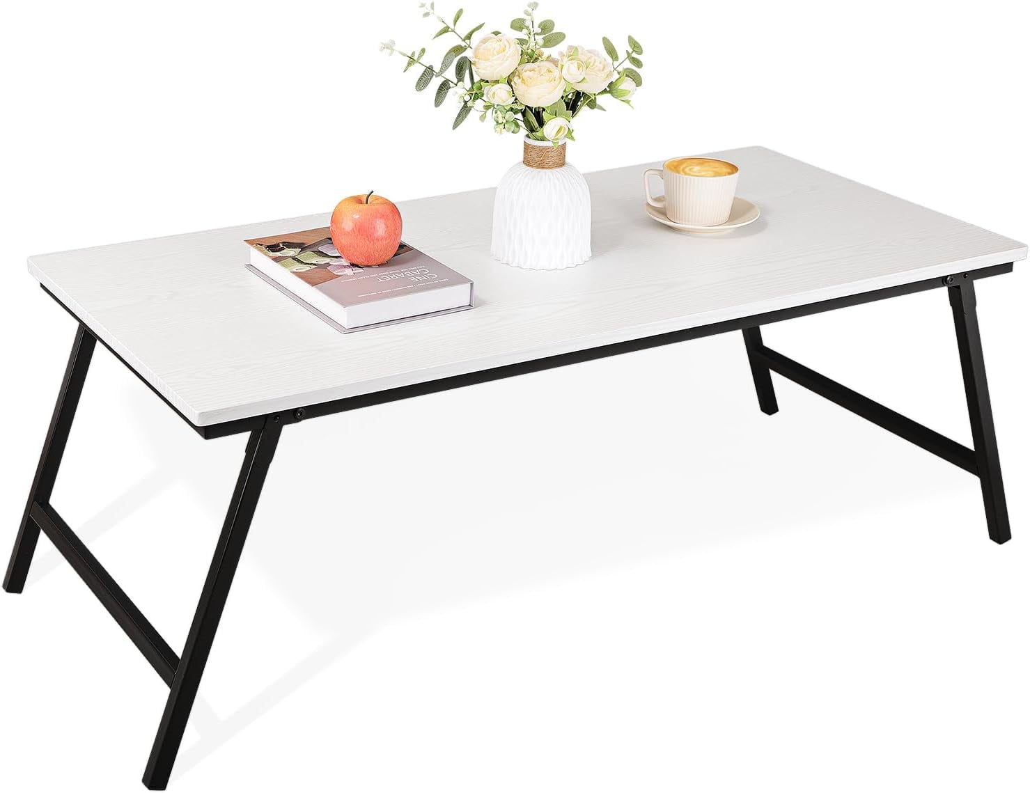 Foldable Coffee Table Wooden Rectangular Low Coffee Table No Assembly ...