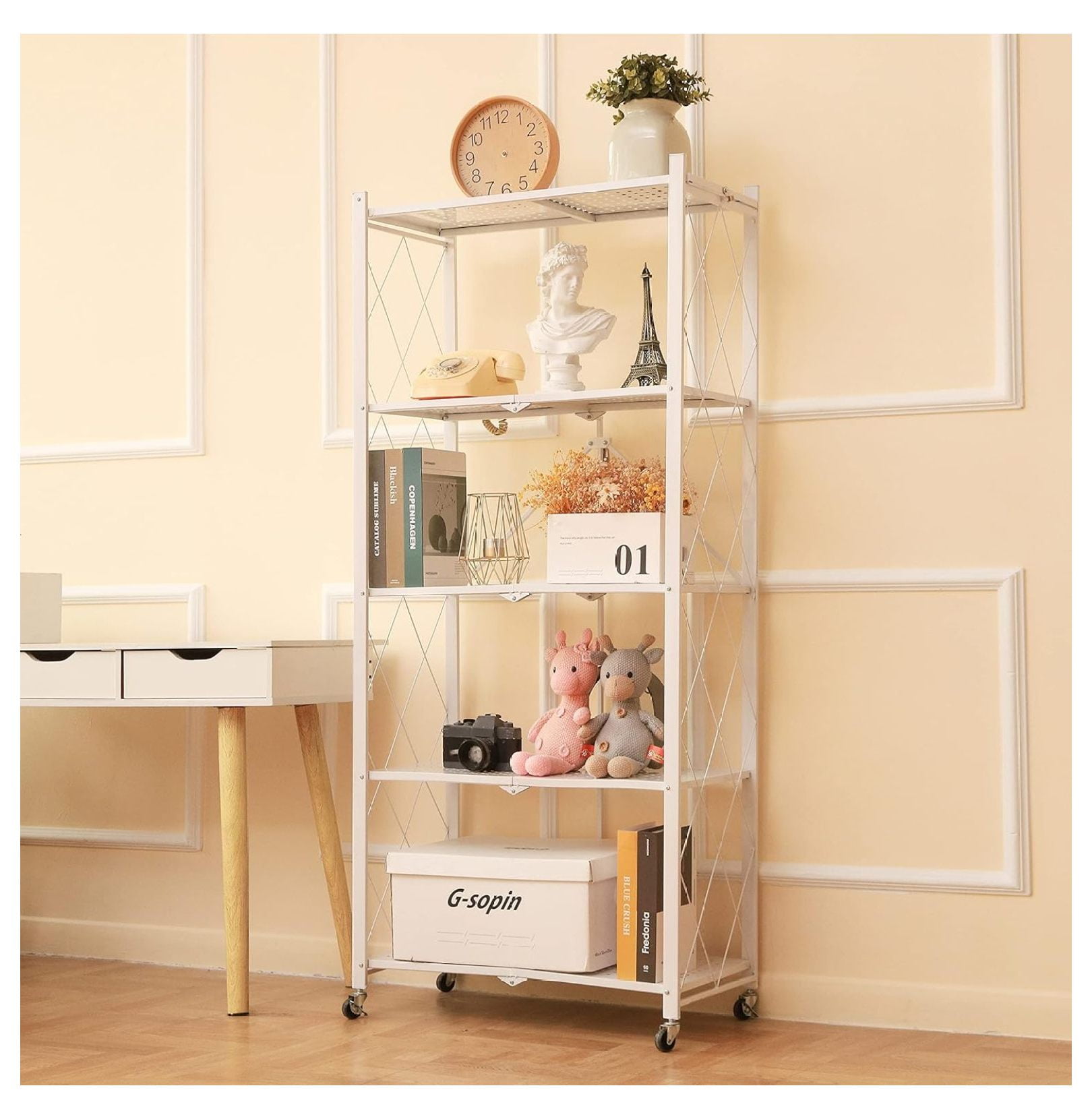 Foldable Collapsible Shelf with Wheels & Breaks - Folding Shelf Heavy ...