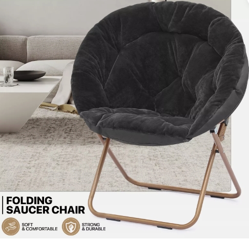 Foldable Comfy Saucer Chair Modern Faux Fur Cozy Moon Lounge Chair w ...