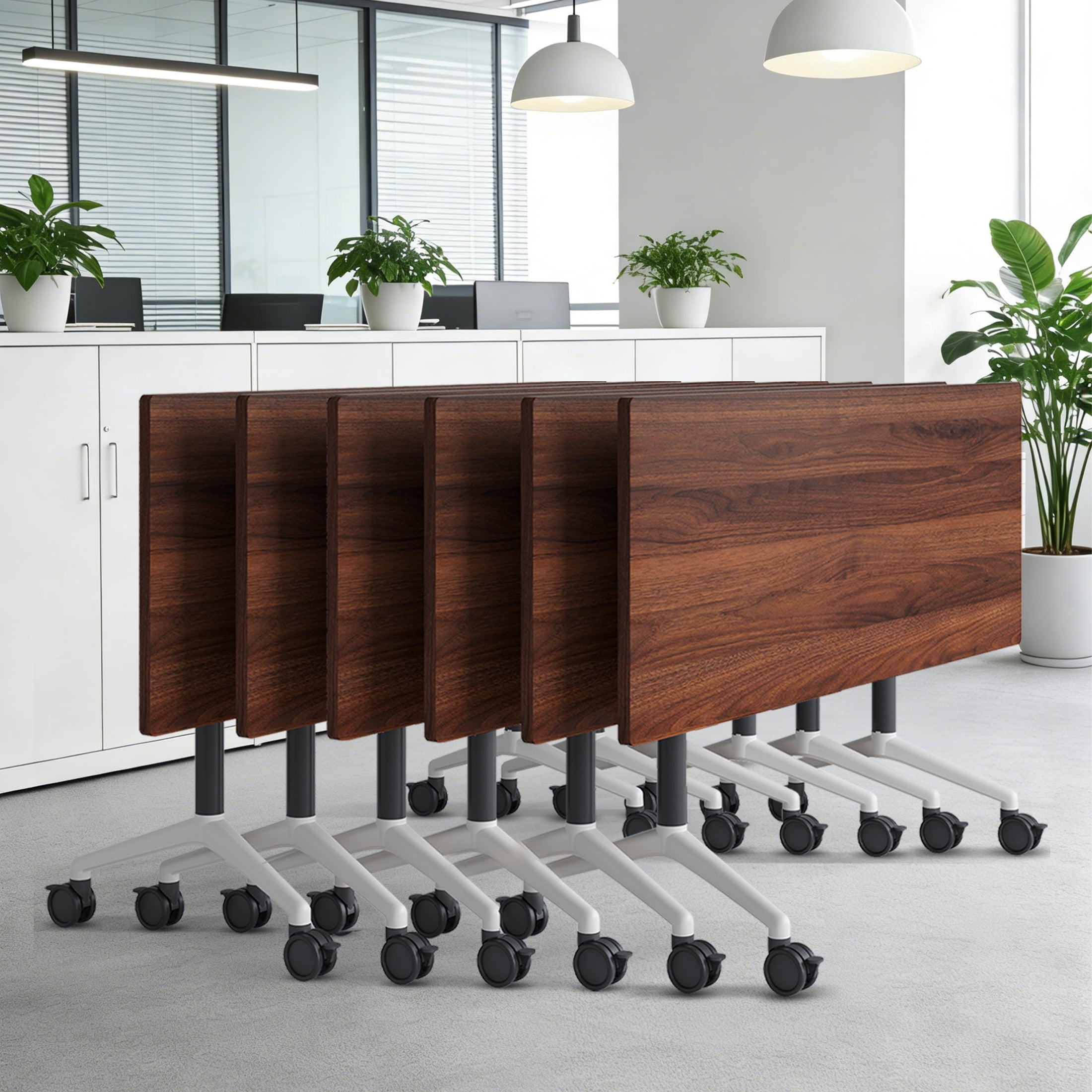 Foldable Conference Table with Wheels 47.2in 6PCS, Modern Mobile ...