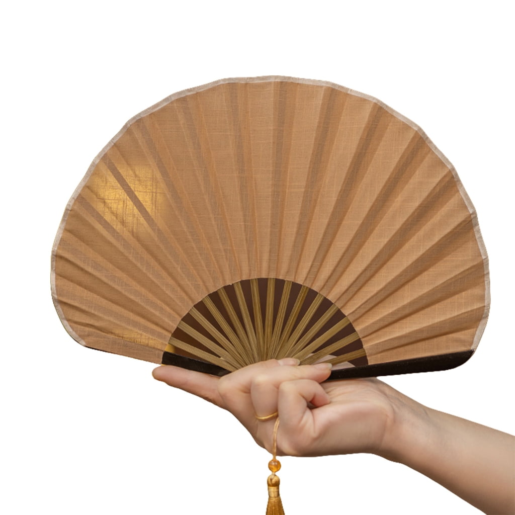 Foldable Cotton Linen Shell Fan with Wood Frame Small hand Fan Cooling ...