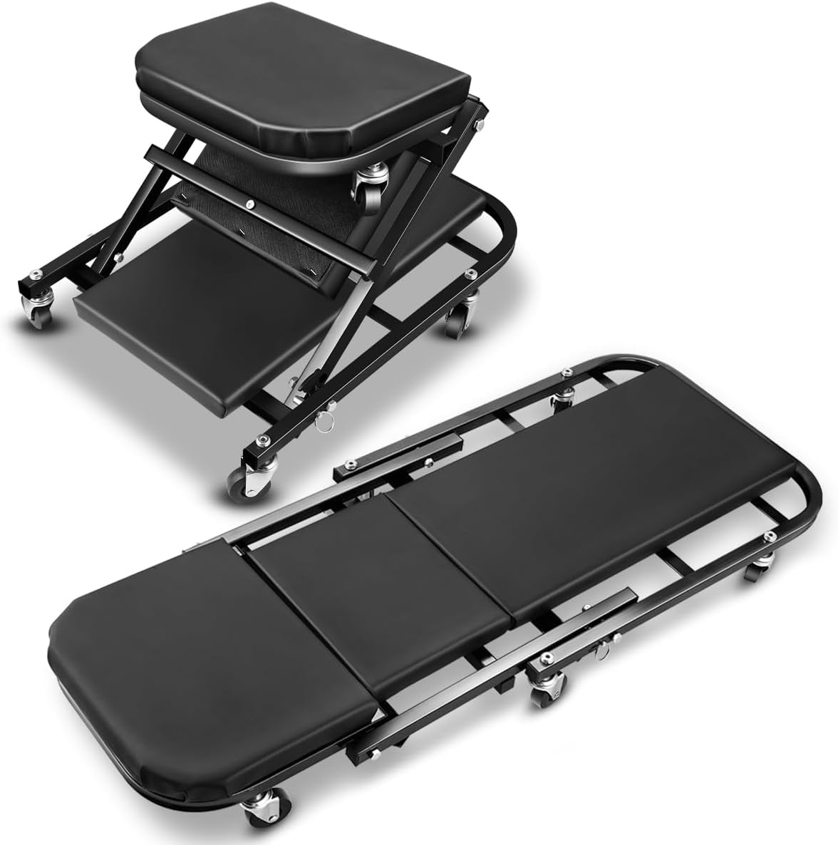 Foldable Creeper, 2-in-1 Rolling Garage Z Creeper Car & Seat, 40 ...