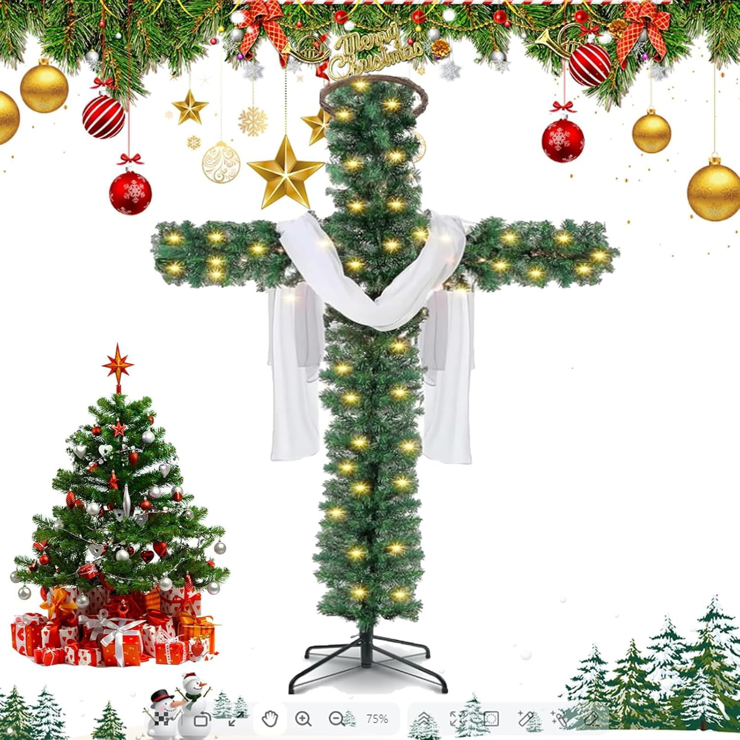 Foldable Cross Christmas Tree, Foldable Christmas Tree Cross with LED ...