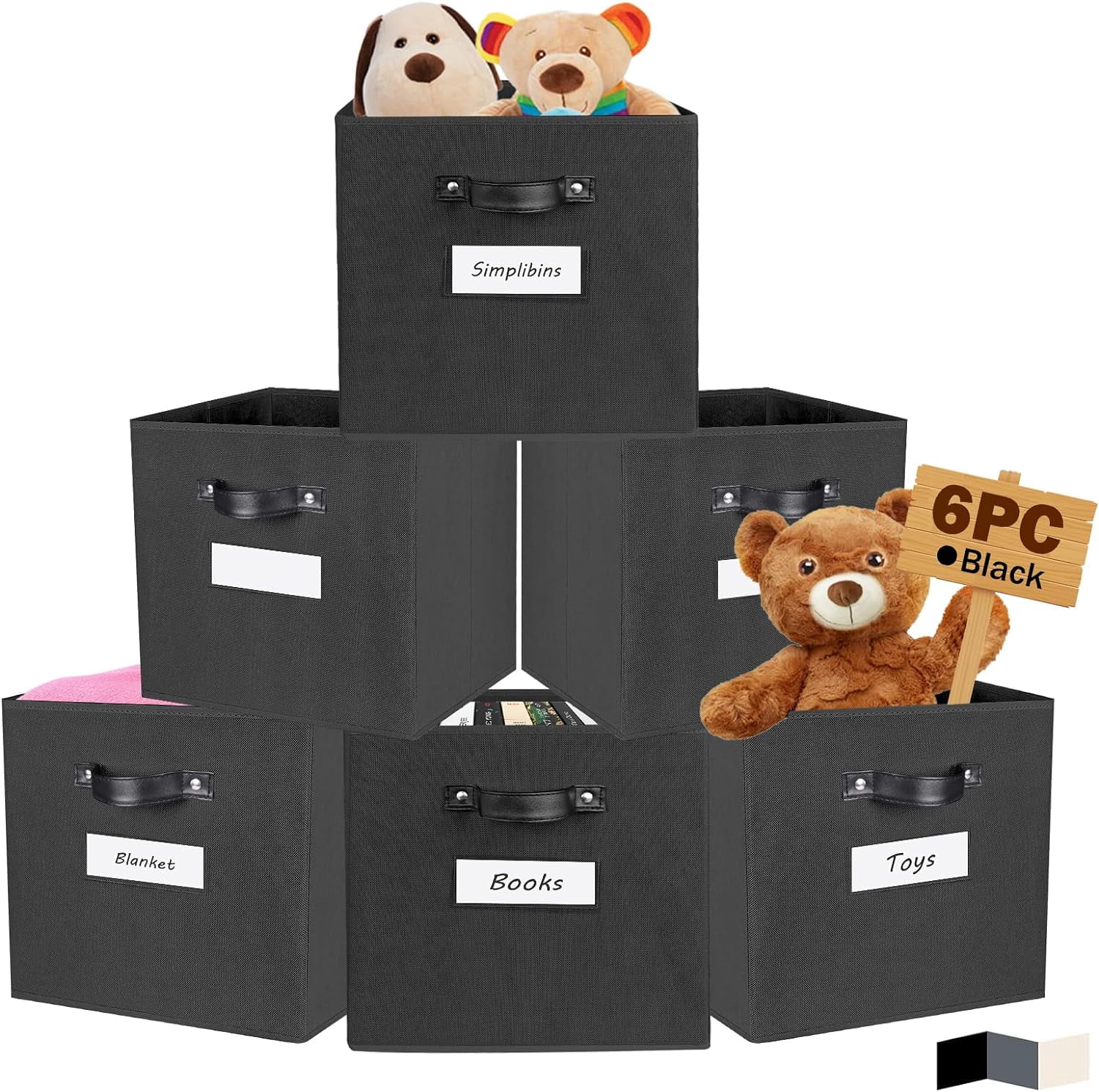 Foldable Cube Storage Organizer 6 Pack, 13 x 15 x 13 inch Fabric Cube ...