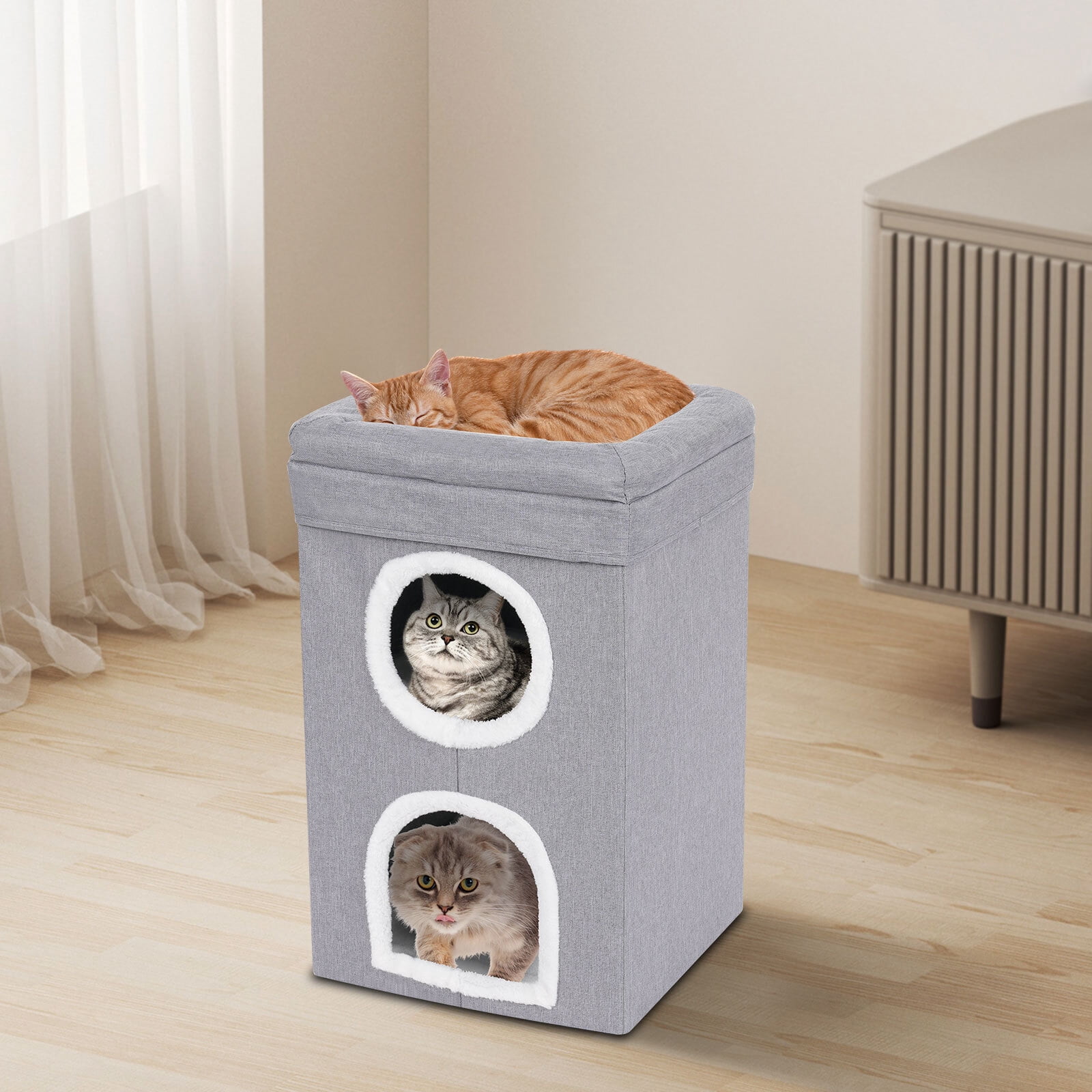 Foldable Cute Modern Cat Condo Cat House Gray Indoor Cats Bed for Home ...