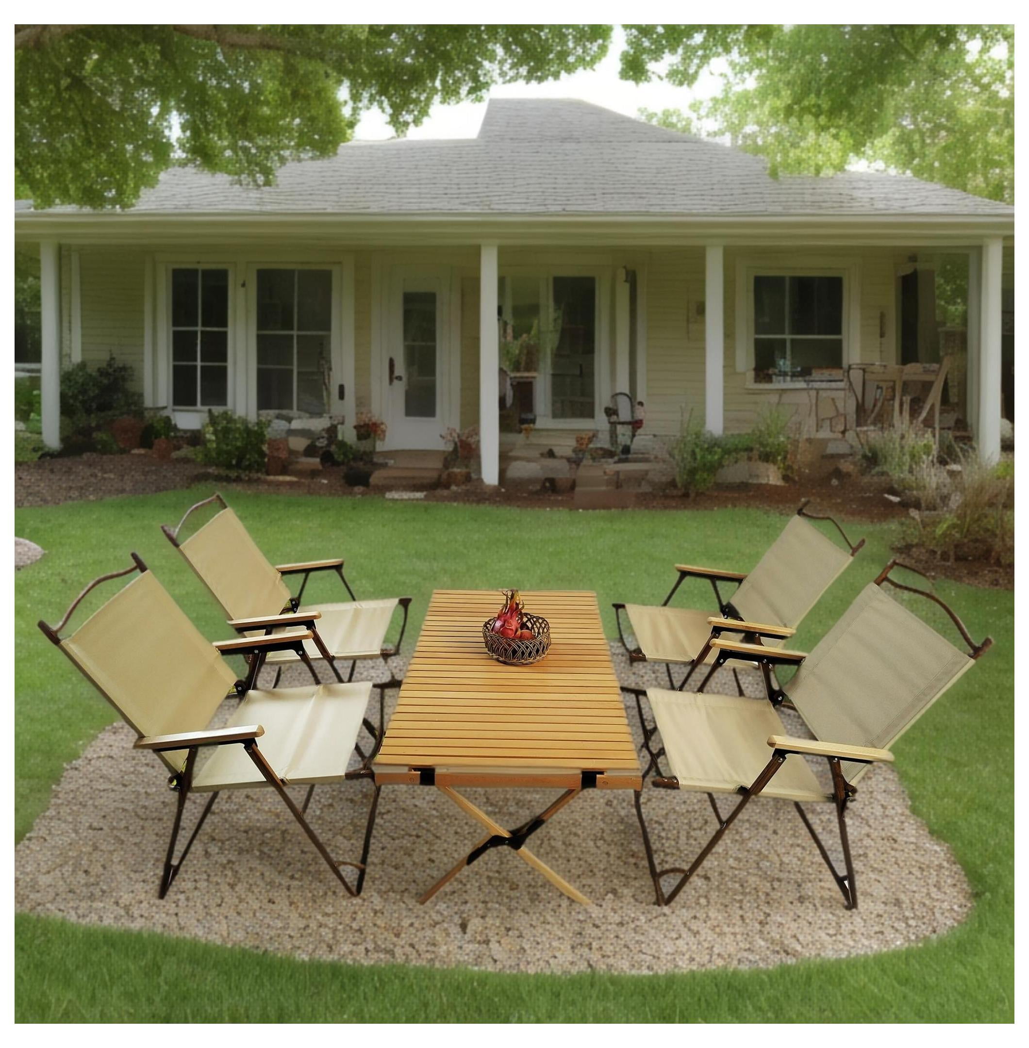 Foldable Dining Set, 5-Piece Portable Table & Chairs Set, Indoor ...