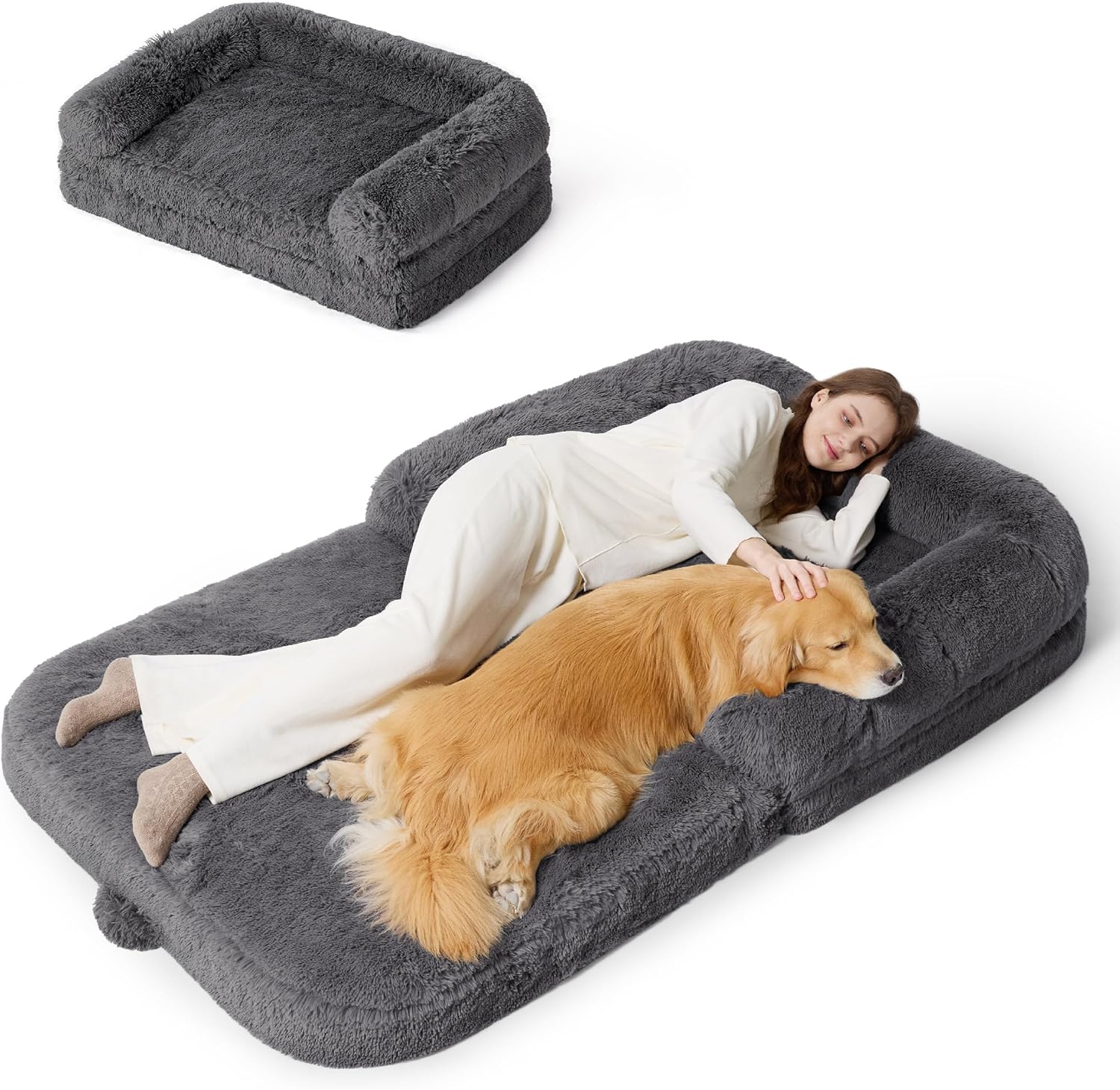 Foldable Dog Bed - 2 in 1 Flexible Giant Dog Bed with Supportive ...