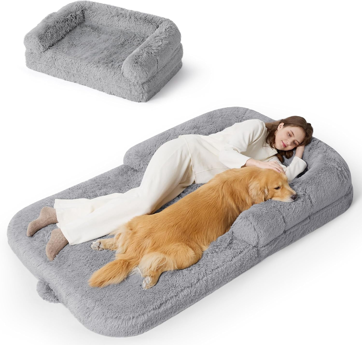 Foldable Dog Bed - 2 in 1 Flexible Giant Dog Bed with Supportive ...