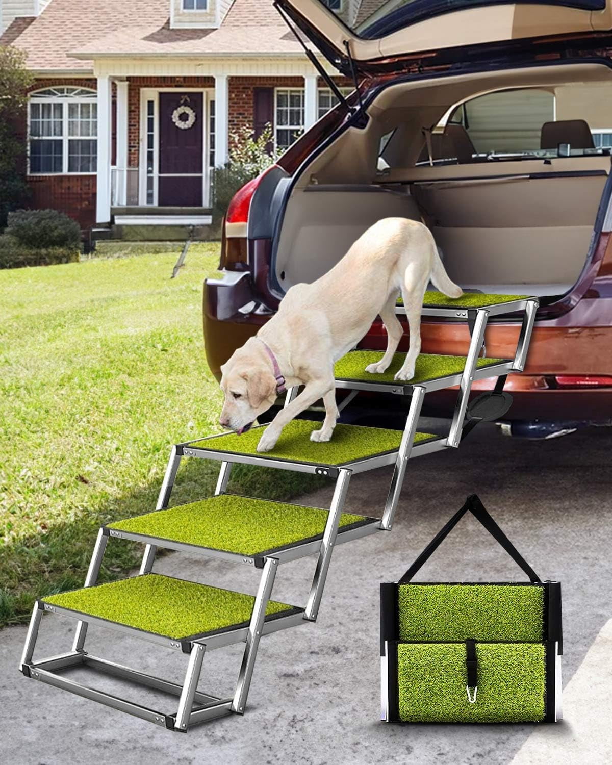 Foldable Dog Car Ramp for Large Dogs, 4 Steps Portable Large Dog Steps ...