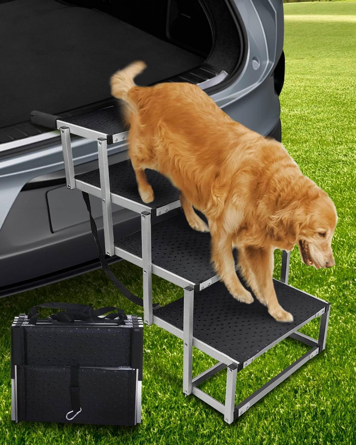 Foldable Dog Car Ramp for Large Dogs, 4 Steps Portable Large Dog Steps ...