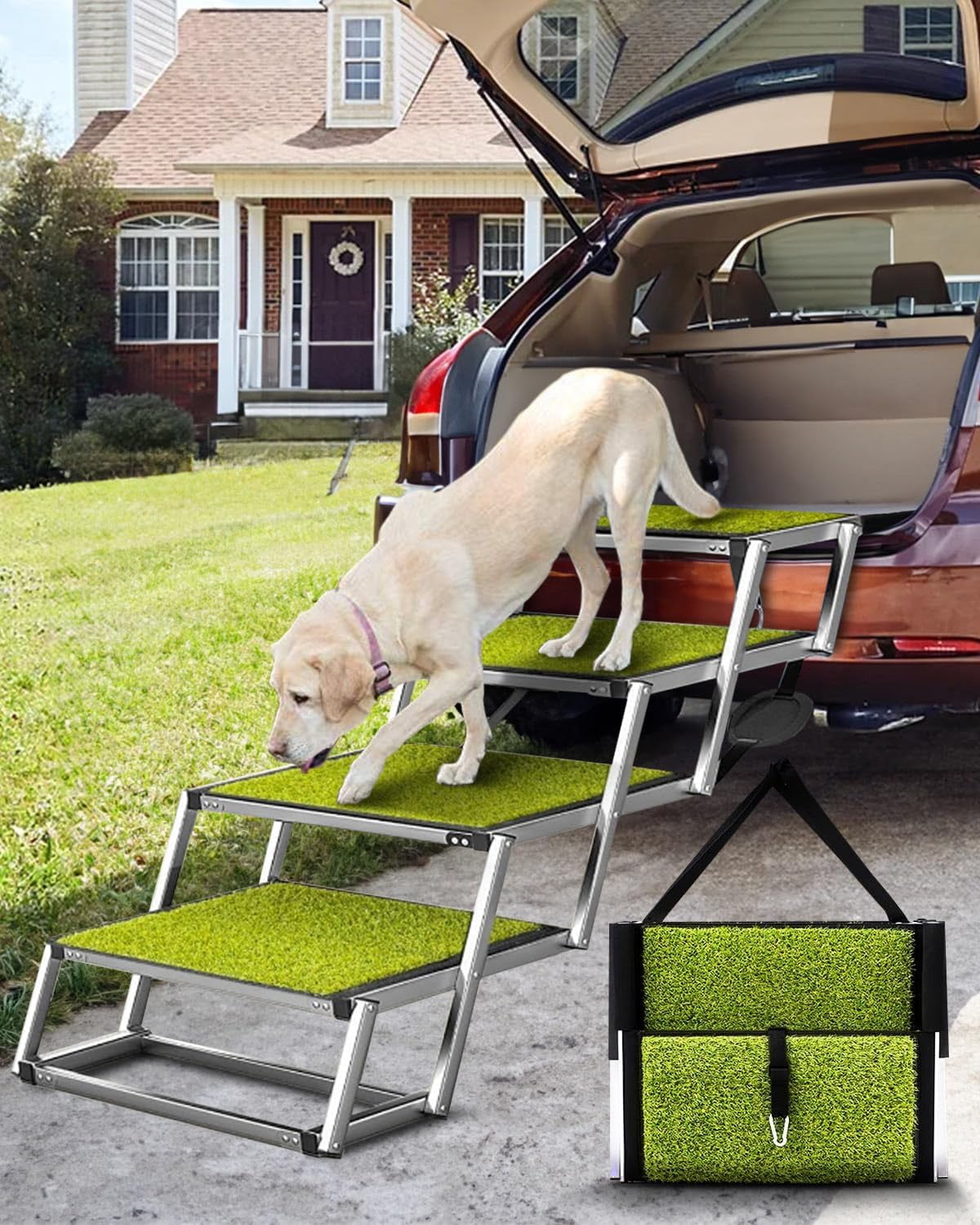 Foldable Dog Car Ramp for Large Dogs, 4 Steps Portable Large Dog Steps ...
