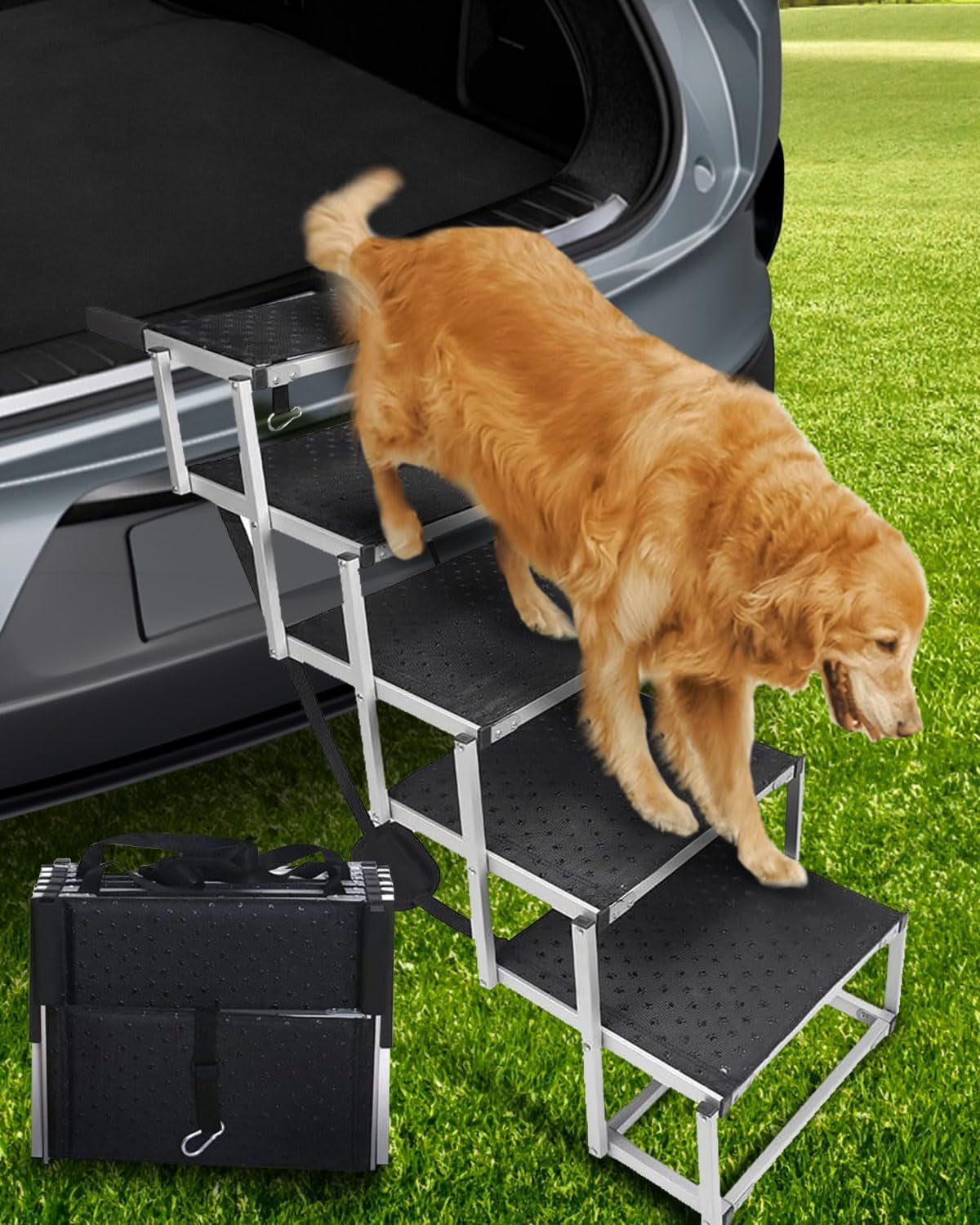 Foldable Dog Car Ramp for Large Dogs, 5 Steps Portable Large Dog Steps ...