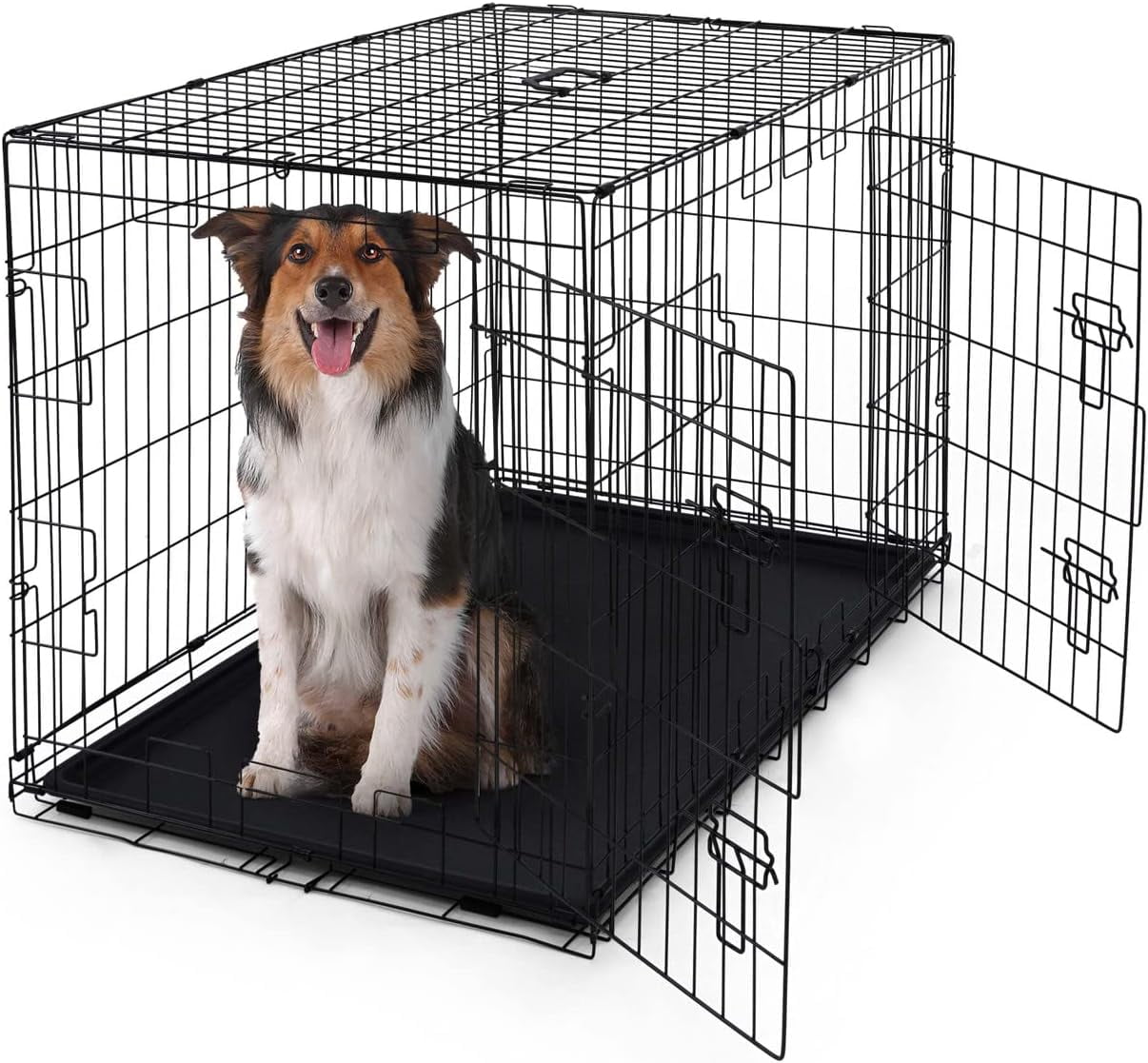 Foldable Dog Crate Wire Metal Dog Kennel w/Divider Panel, Leak-Proof ...