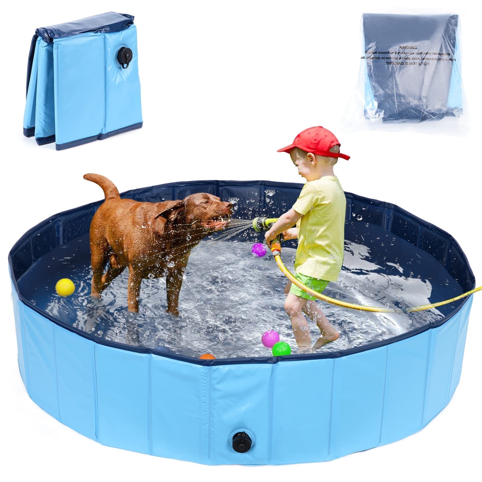 Foldable Dog Pet Bath Pool, 63"x12" Portable Hard Plastic Swimming Pool ...