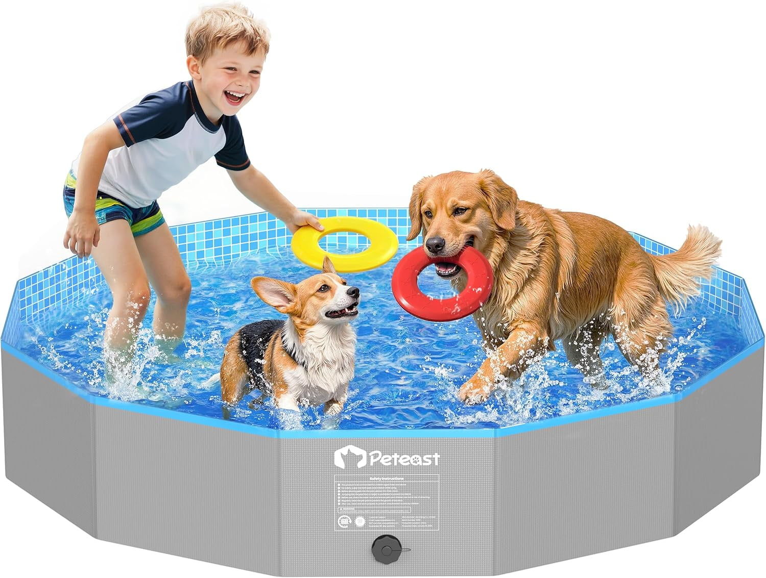 Foldable Dog Pool with 2 Flying Disks, Durable Hard Plastic Dog ...