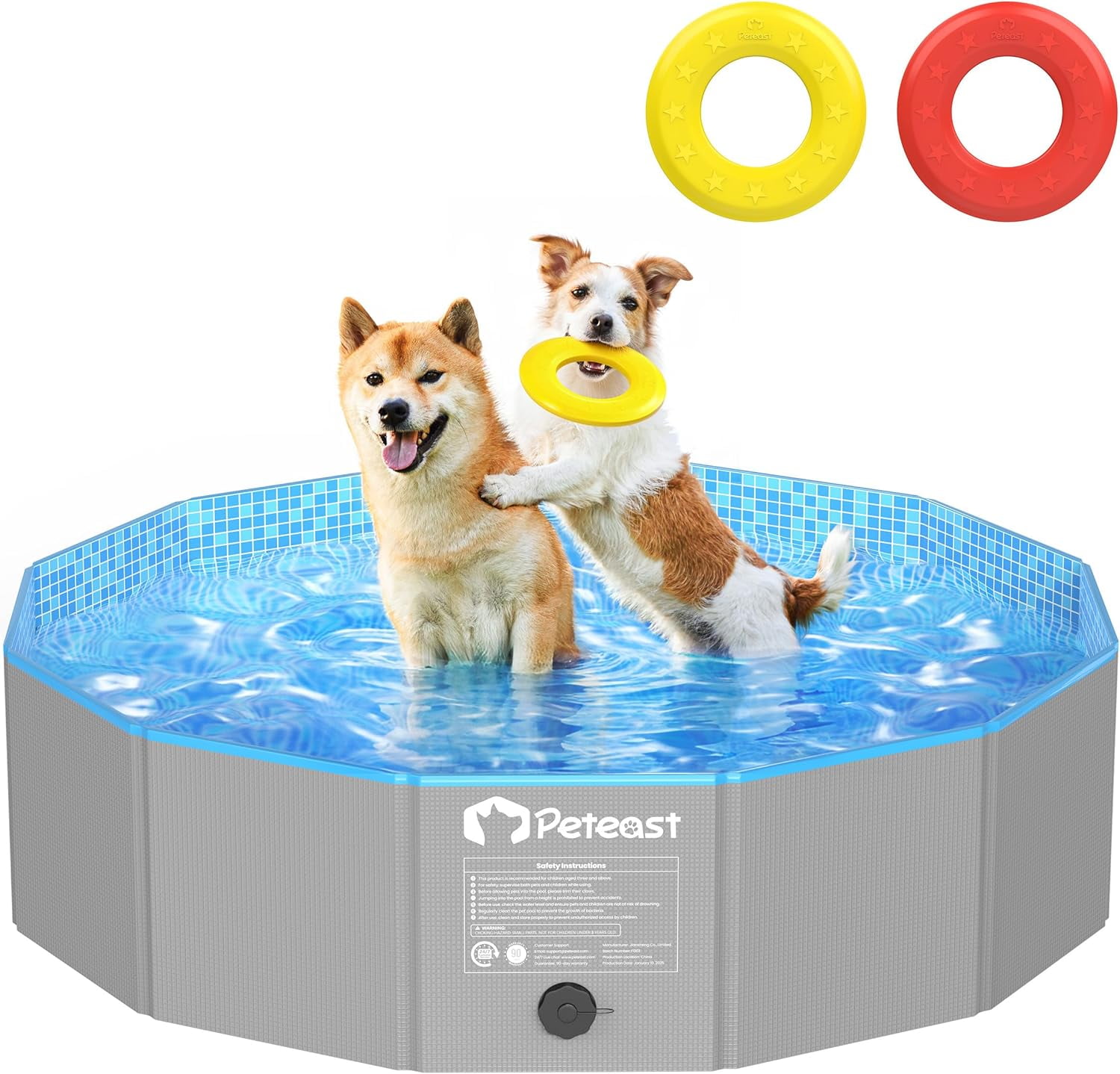 Foldable Dog Pool with 2 Flying Disks, Durable Hard Plastic Dog ...